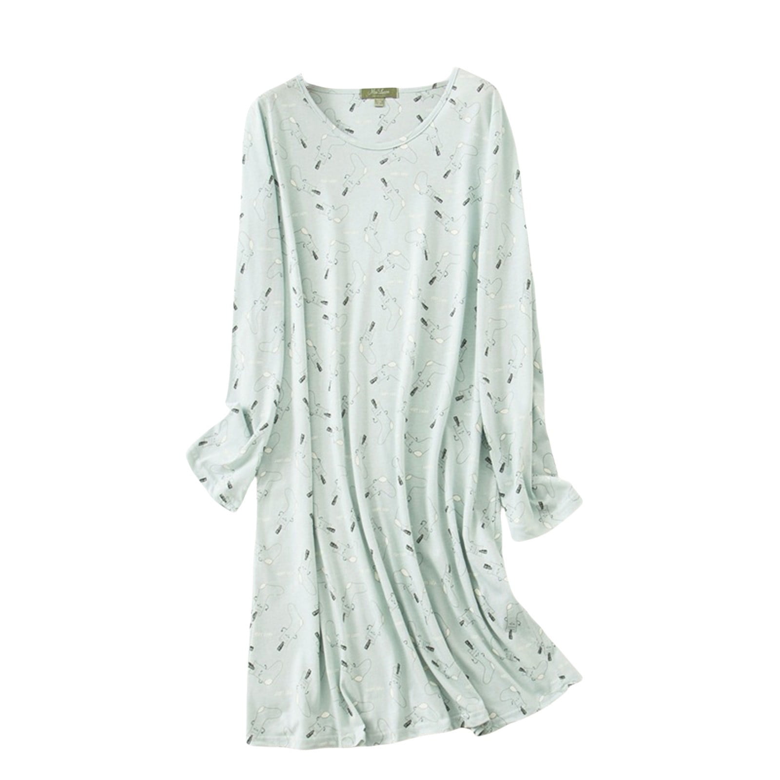 HCURIBAD Nightgowns for Women Women's Cute Printed Long Sleeve Round ...