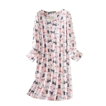 HCURIBAD Nightgowns for Women Women's Cute Printed Long Sleeve Round ...