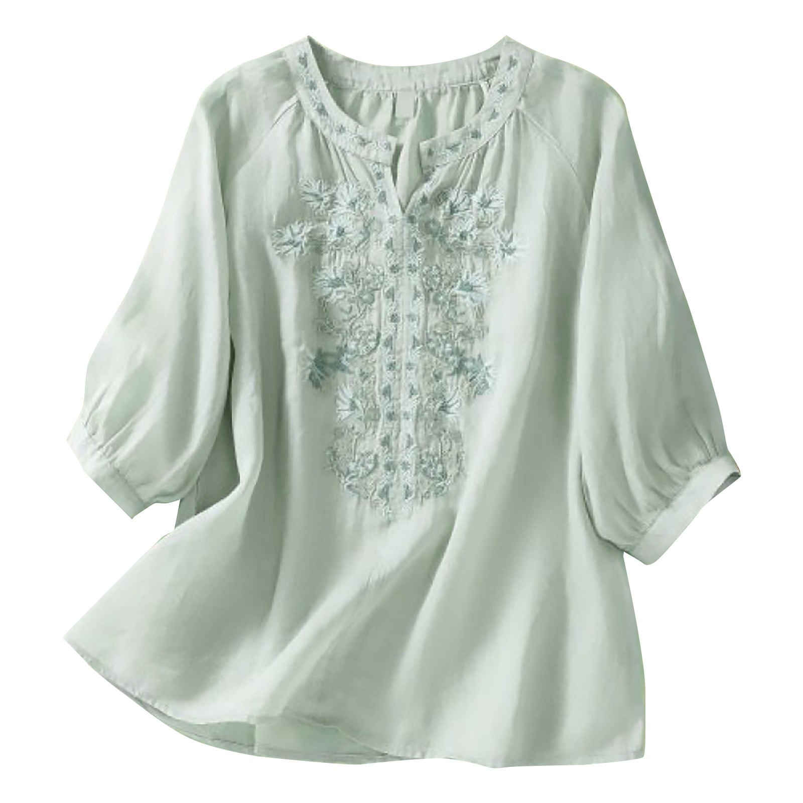 HCURIBAD Women's Summer Tunics Blouse Casual Cotton Linen Shirt for Women Tops, 3/4 Sleeve Plus ...