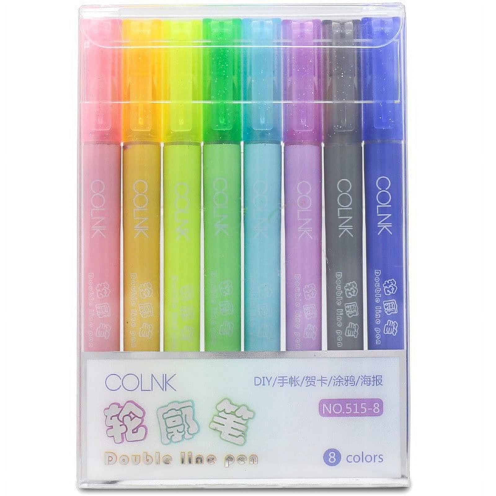 HCXIN color outline pen students draw outline pen by hand 8-color set two-color highlighter ...