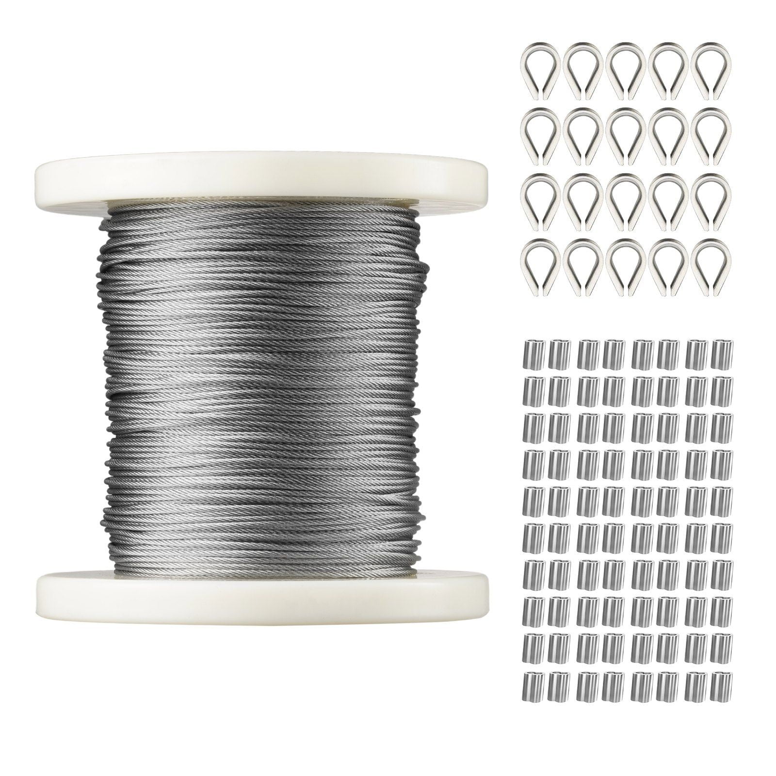 HCY 1/16 Wire Rope Kit, 304 Stainless Steel Cable with 80 Sleeves and ...