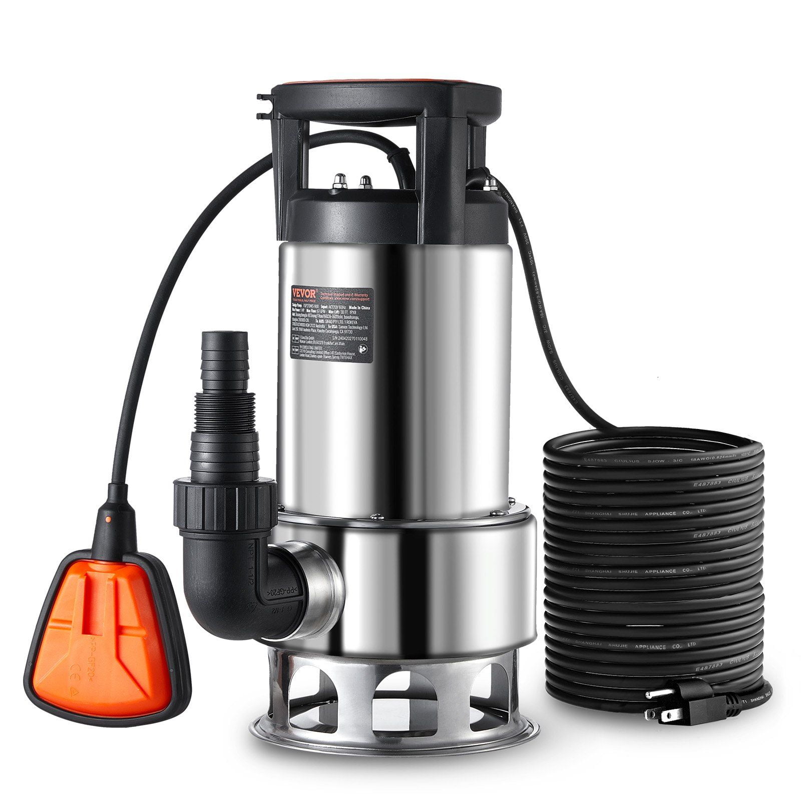 HCY 1HP Sump Pump, 4020GPH, 30FT Lift Stainless Steel Submersible ...