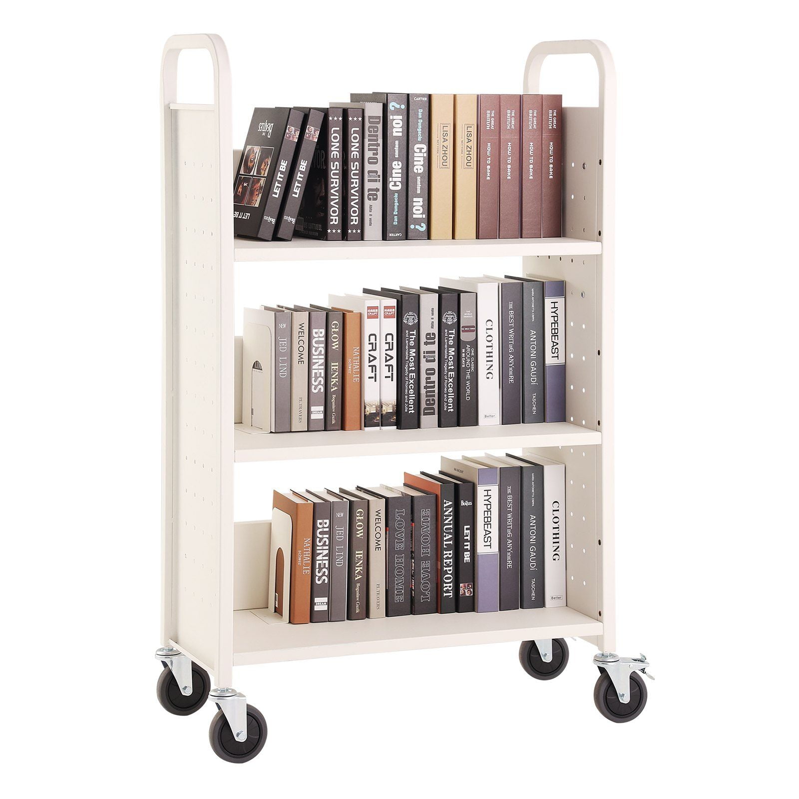HCY Book Cart, 330 lbs Library Cart, 31.1" x 15.2" x 49.2" Rolling Book ...