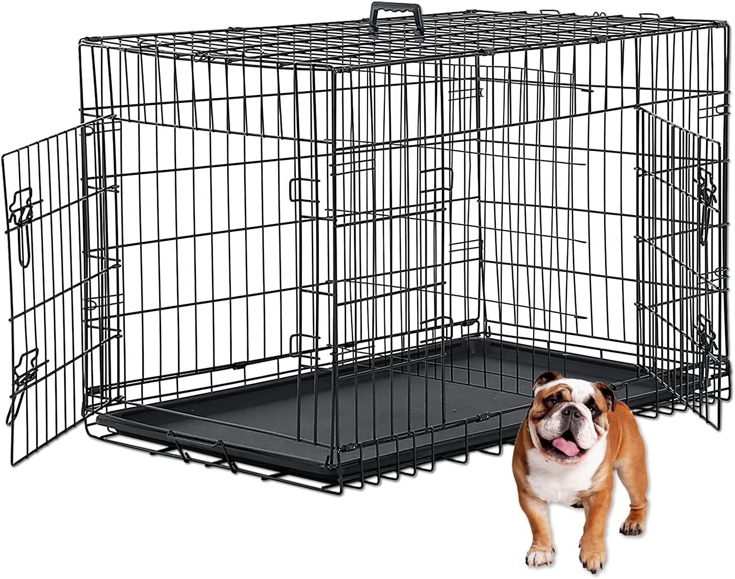 HCY Dog Crate, Dog Kennel 42 Inch Double Door Metal Crate Foldable ...