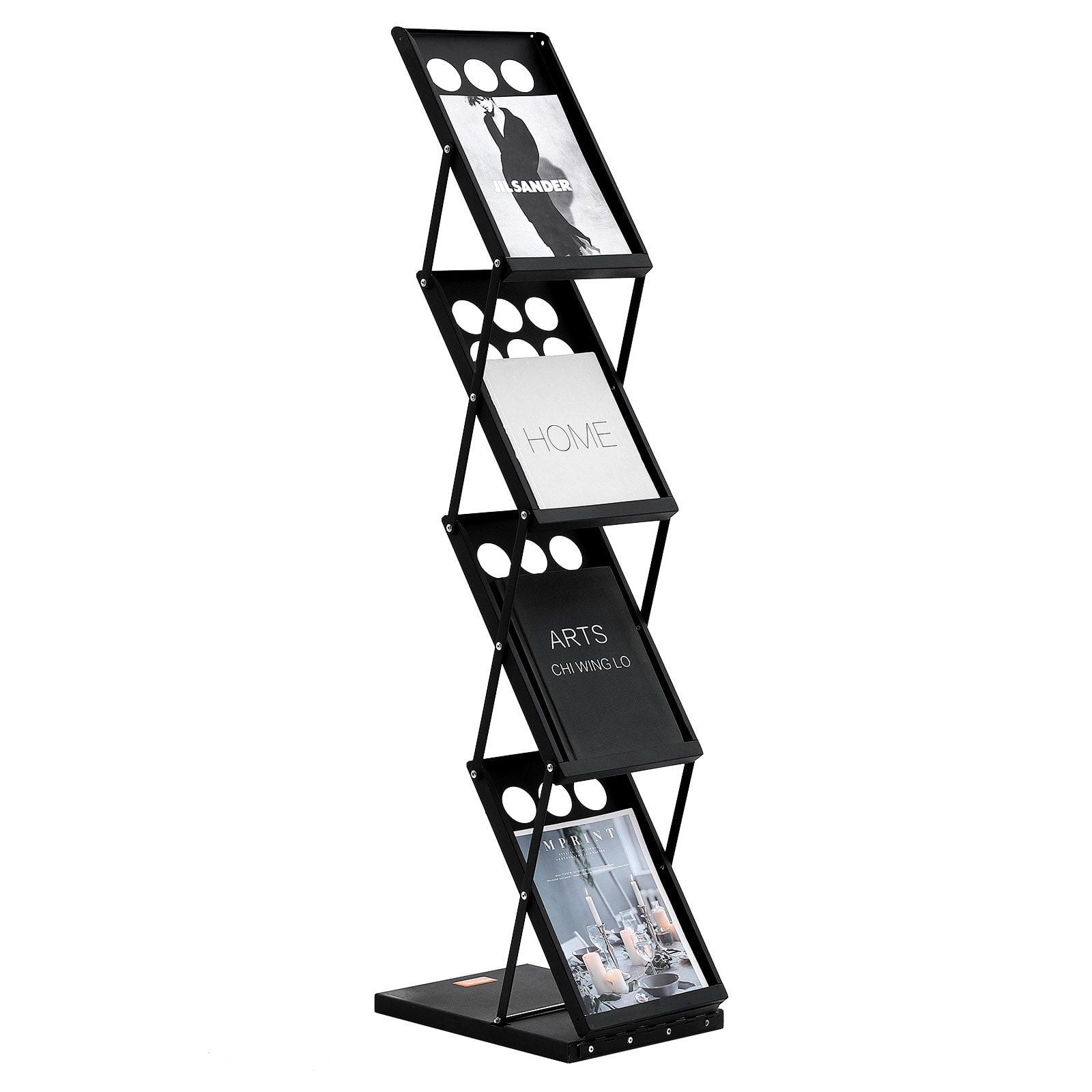 HCY Foldable Magazine Display Rack, 4-Tier Brochure Literature Display ...