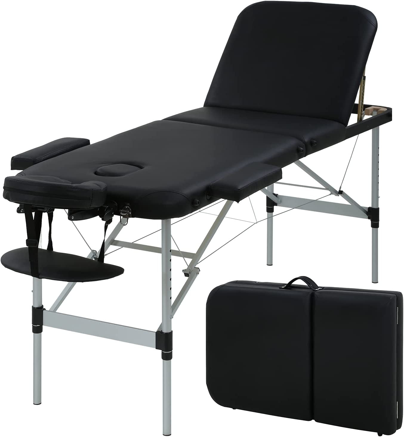 HCY Massage Table 84 inch Bed Table Portable Massage Bed Aluminium Height Adjustable 3 Folding ...