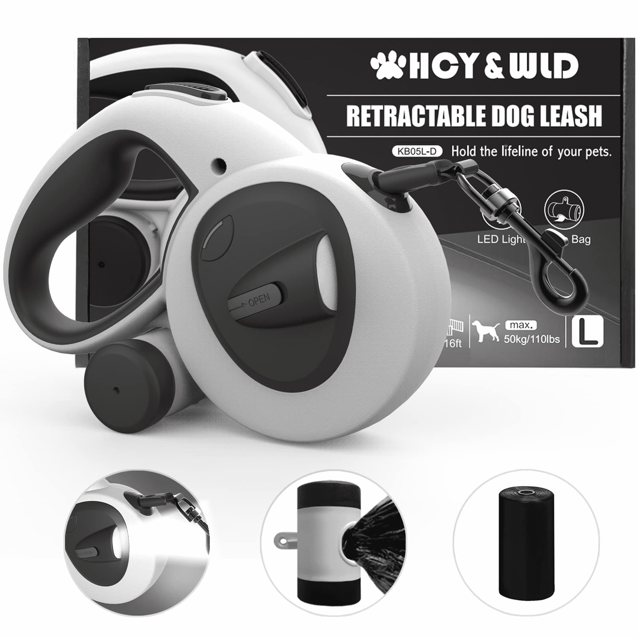 HCY&WLD Multifunctional Retractable Dog Leash with LED Light ...