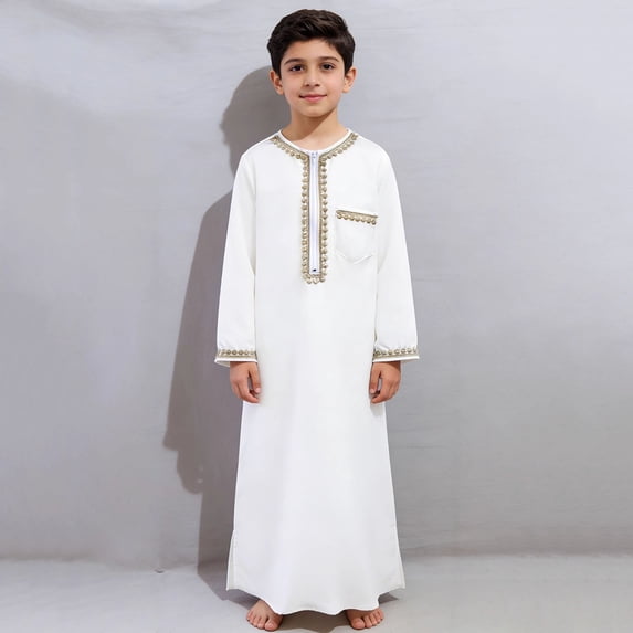 HCYSFG Boys Robes Ethnic Patchwork White Gold Outfits Pocketed Casual ...