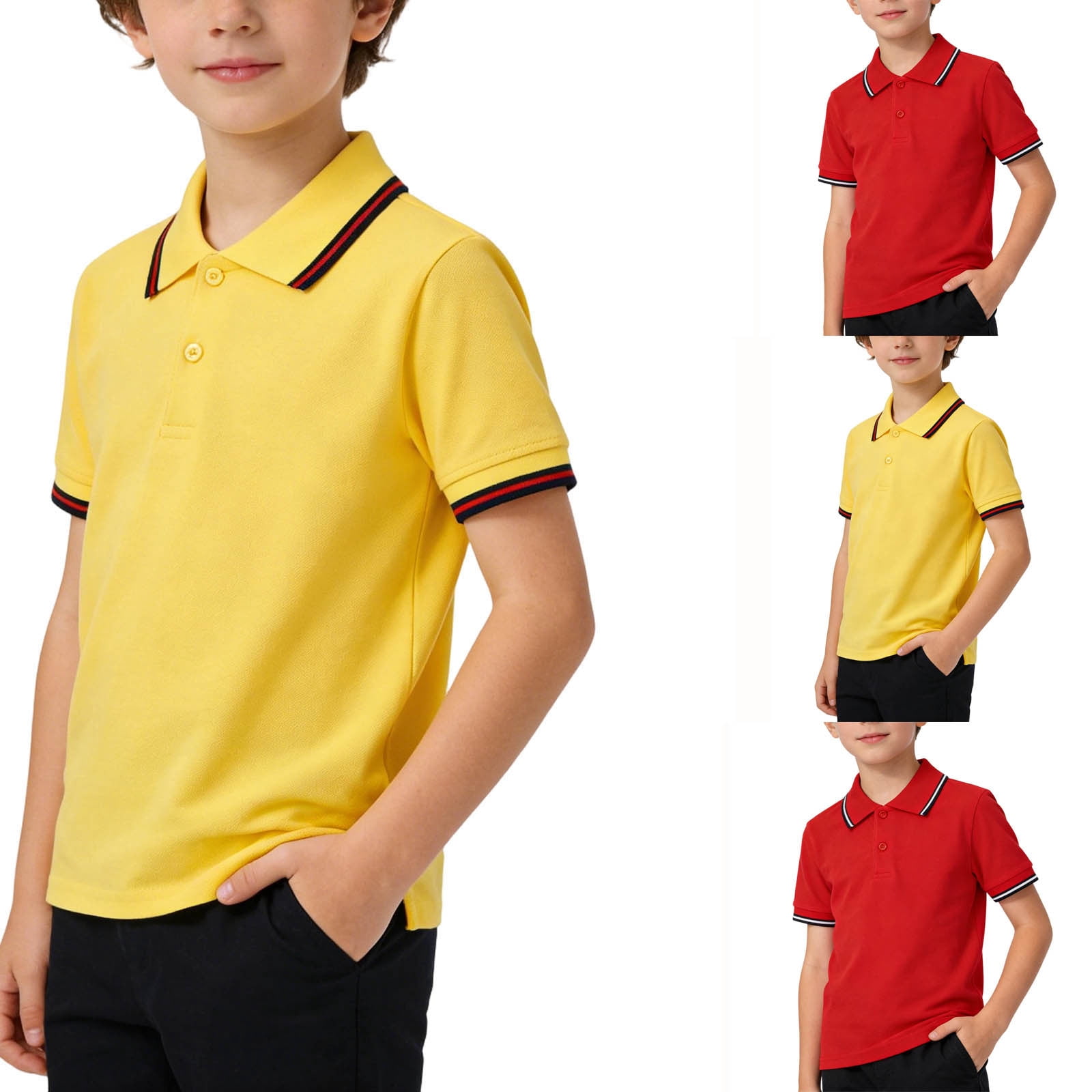 HCYSFG Boys Summer Notch Neck Short Sleeve Tops Solid Plain Color ...