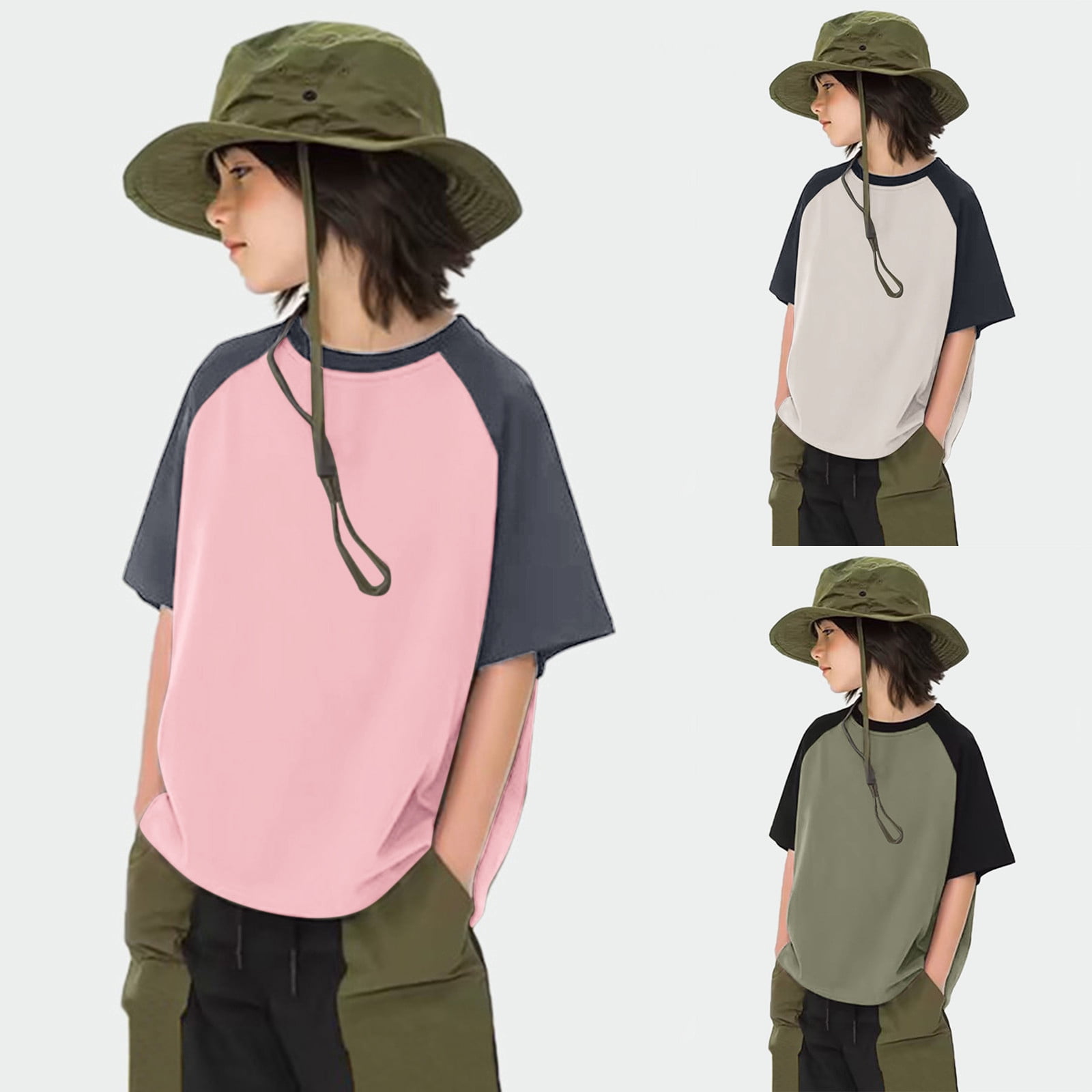 HCYSFG Kids Uni Crew Neck Tees Short Sleeve s Retro Patchwork Contrast ...