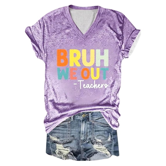 HCYSFG Women Letter Graphic Shirt Short Sleeve V Neck Teacher Theme ...