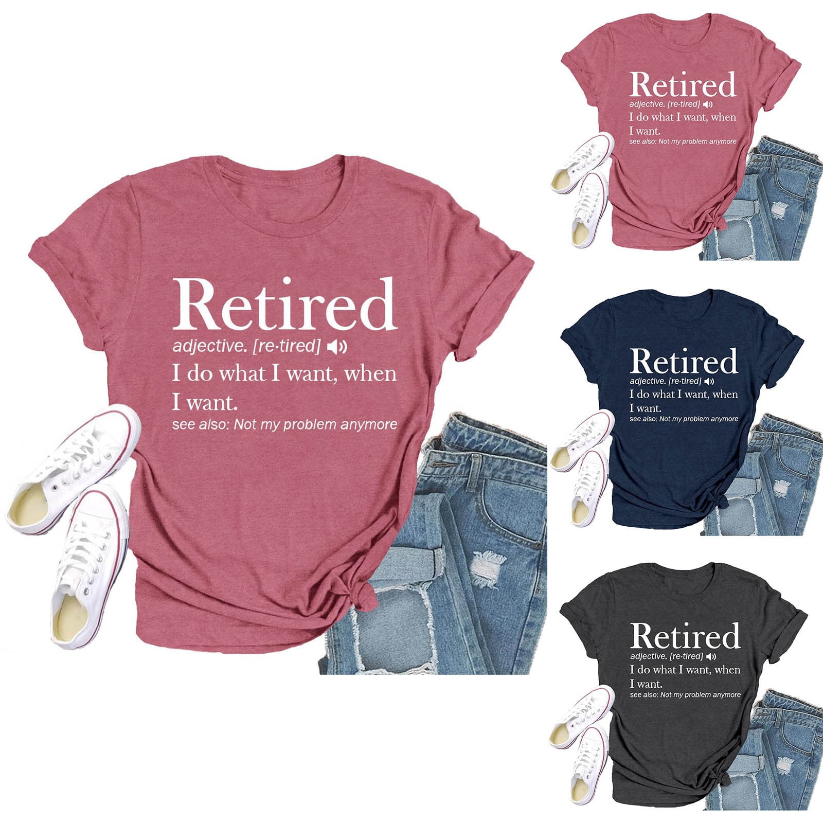 HCYSFG Women's Retired Graphic T-Shirt Retirement Gift Letter Print ...