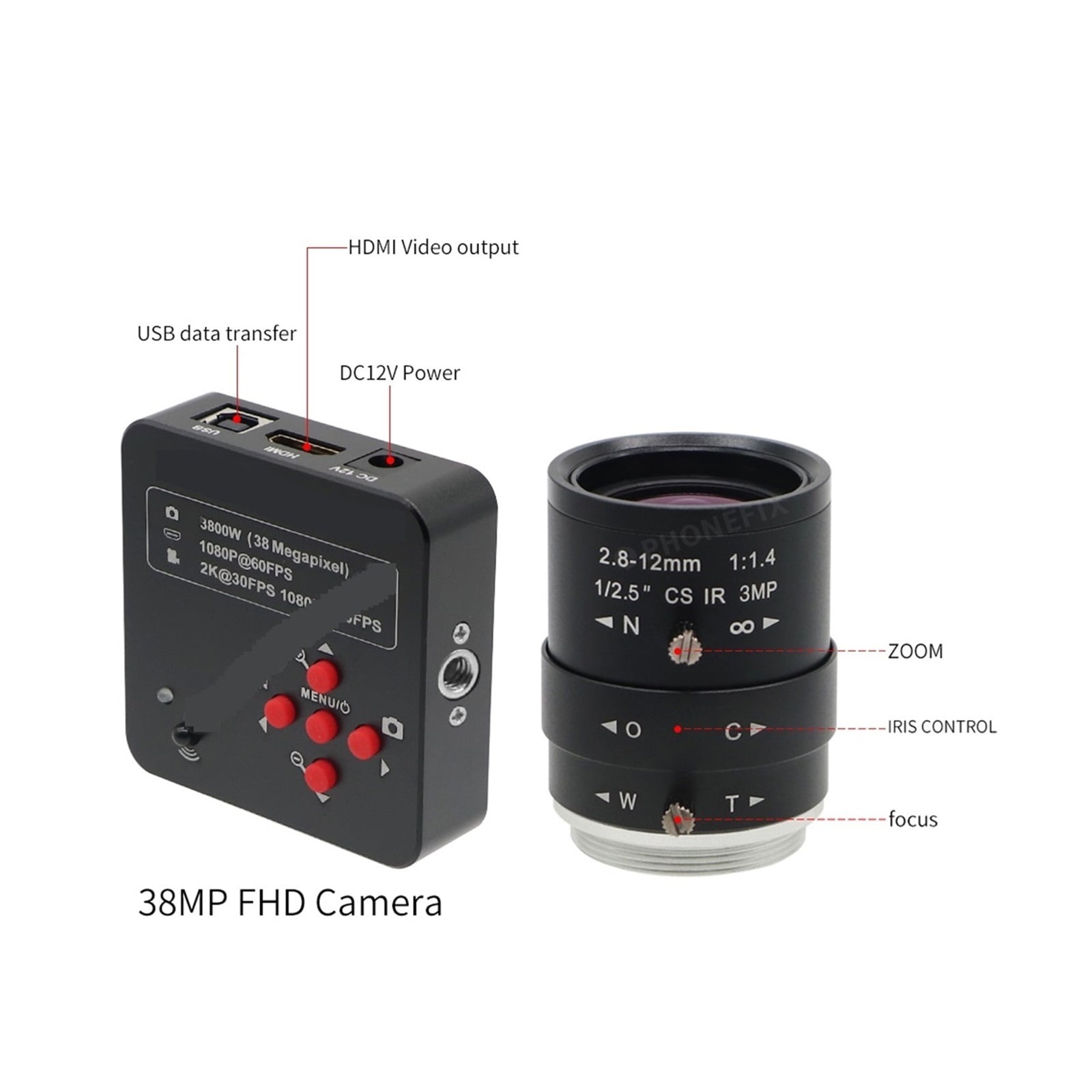 HD 1080P 38mp Digital Security Camera Industrial Microscope Video C ...