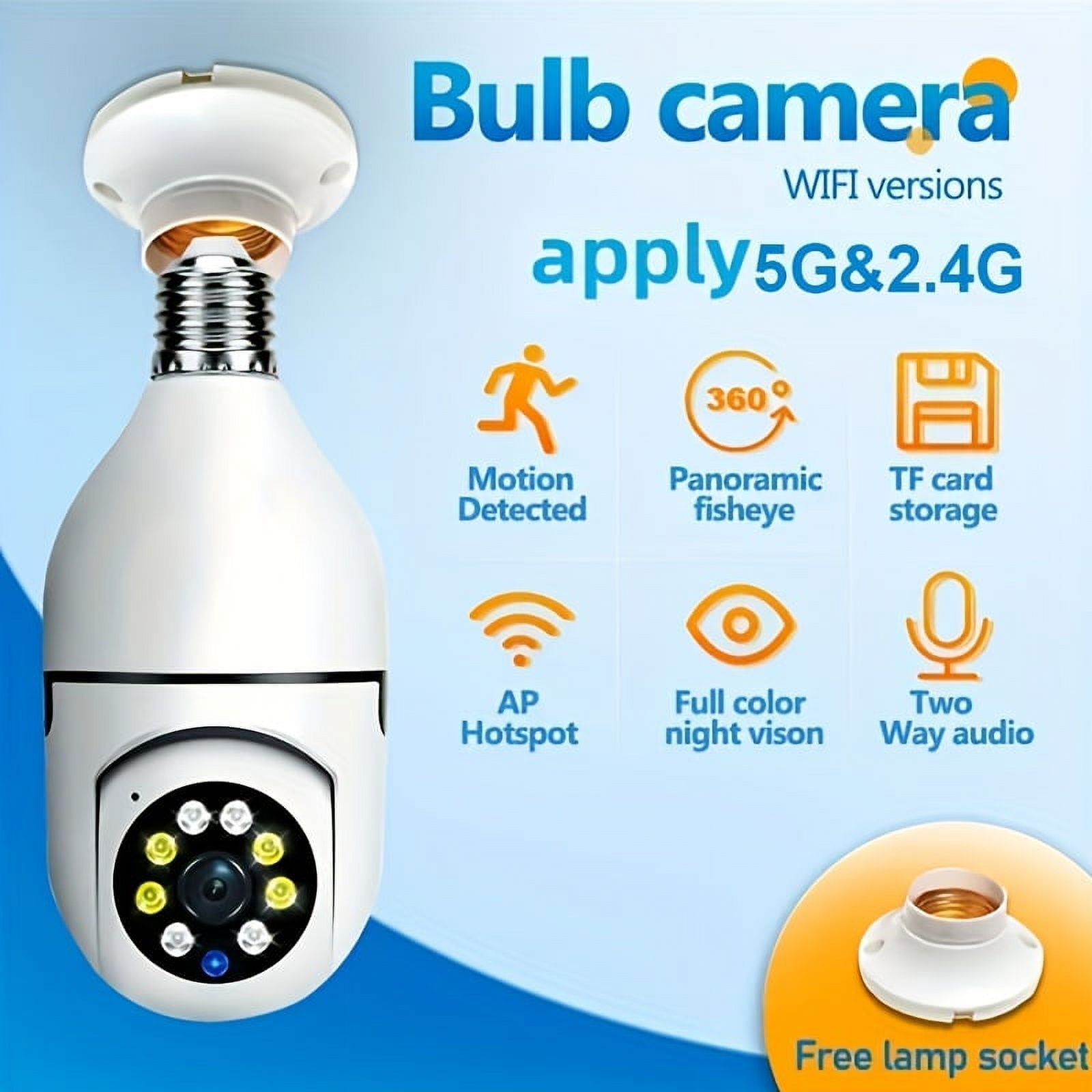 HD 1080P 5GHz & 2.4GHz Light Bulb Security Camera,Home Camera WiFi 360 ...