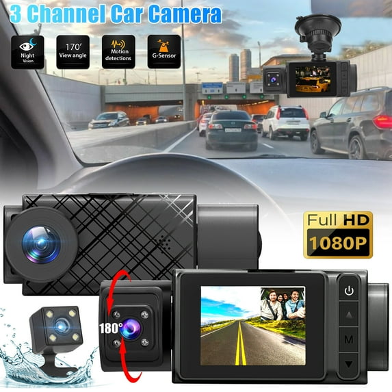 HD 1080P Car Dual Lens Dash Camera Front/Rear/Inside Video Recorder Cam ...