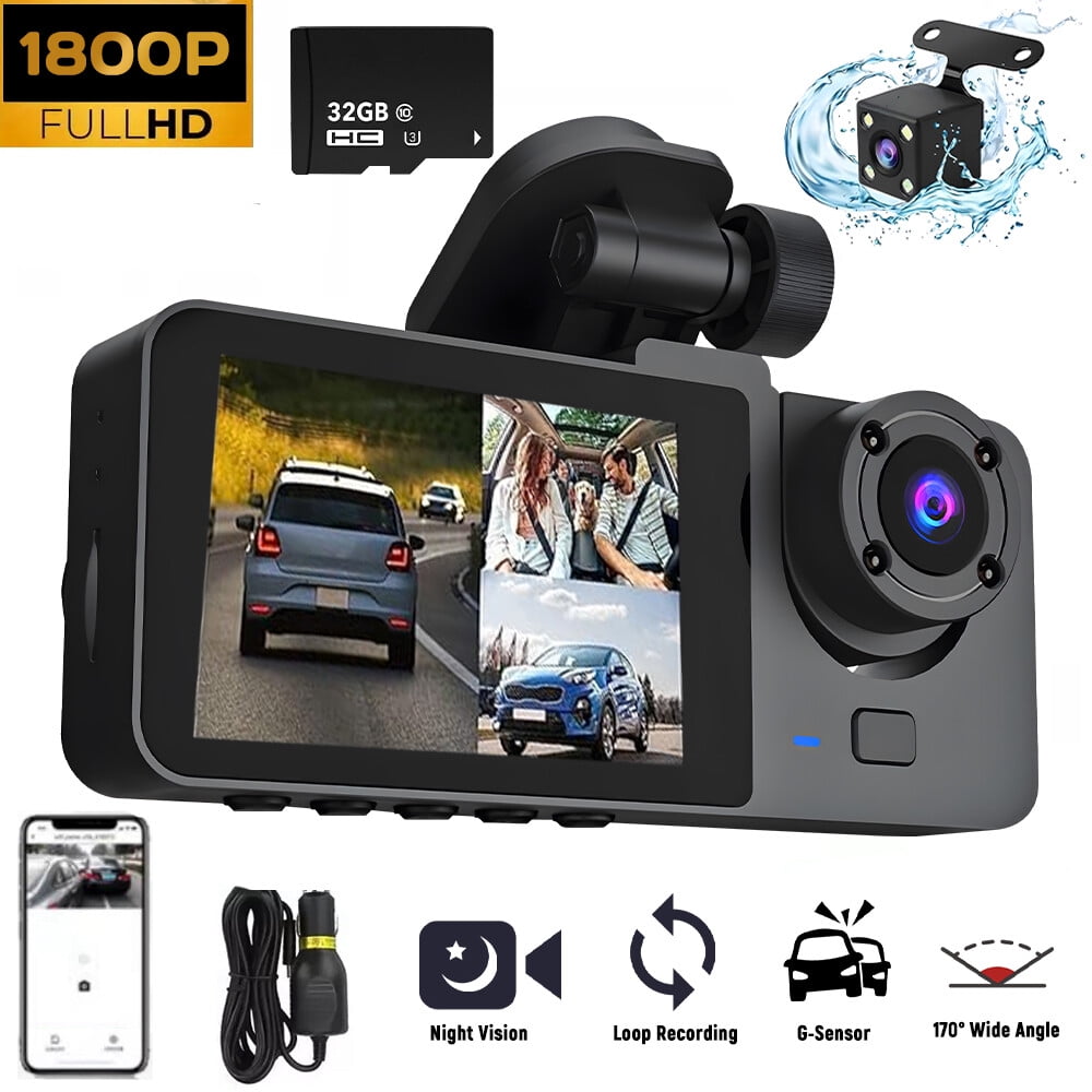 HD 1080P Dual Lens Car Camera Dash Cam Front/Rear/Inside Video Recorder ...