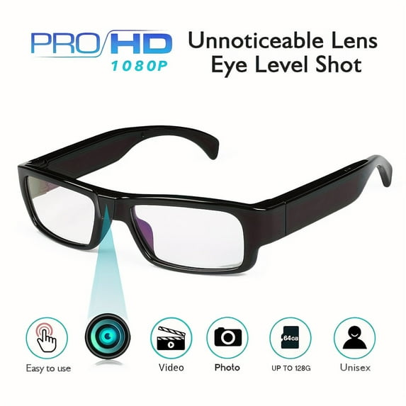 Aiacmea Glasses with Hidden Camera, 1080P HD Eyewear Camcorder, 120-Min ...