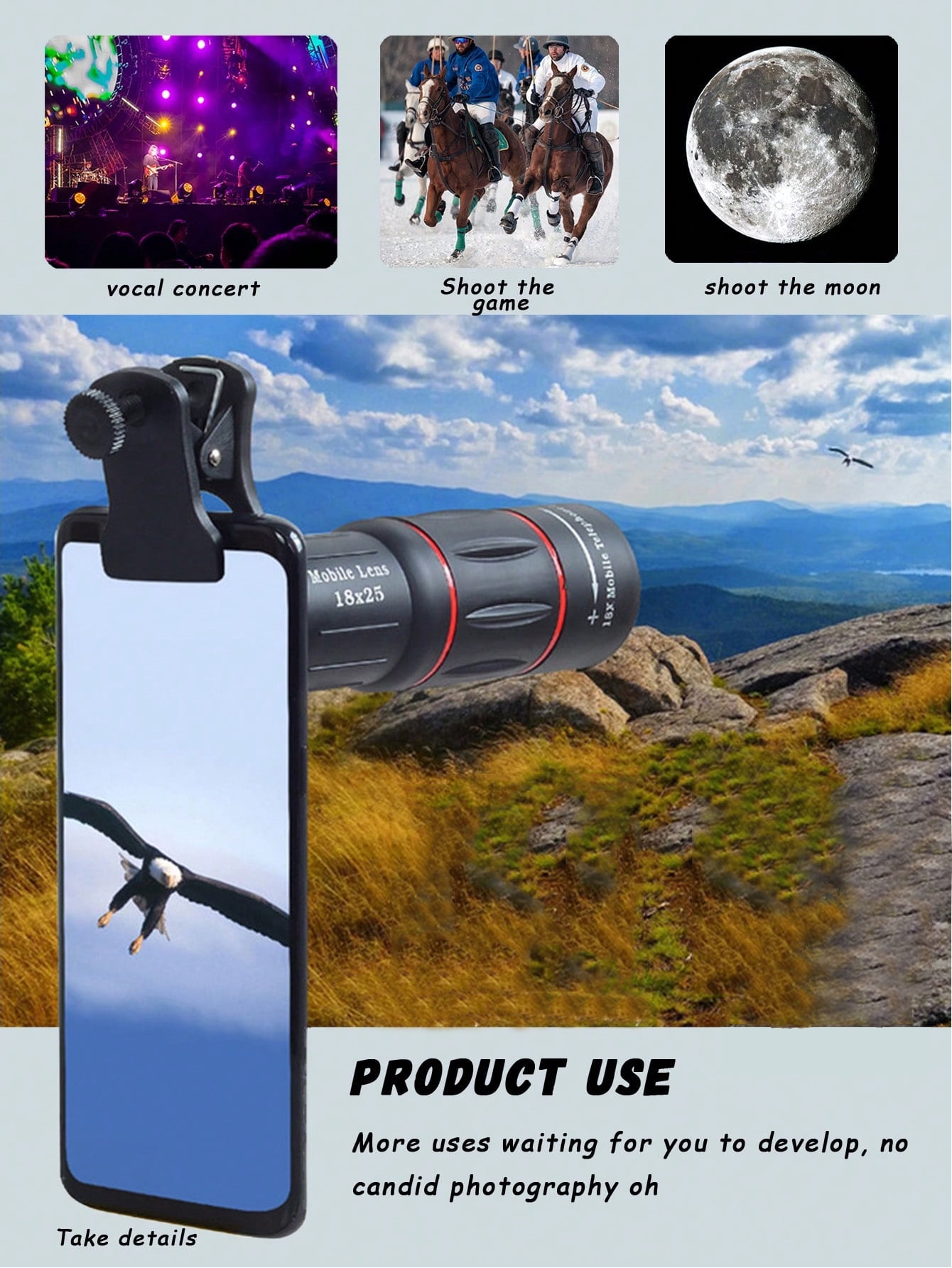 HD 18X Clip On Optical Zoom Telescope Camera Lens For Universal Mobile ...