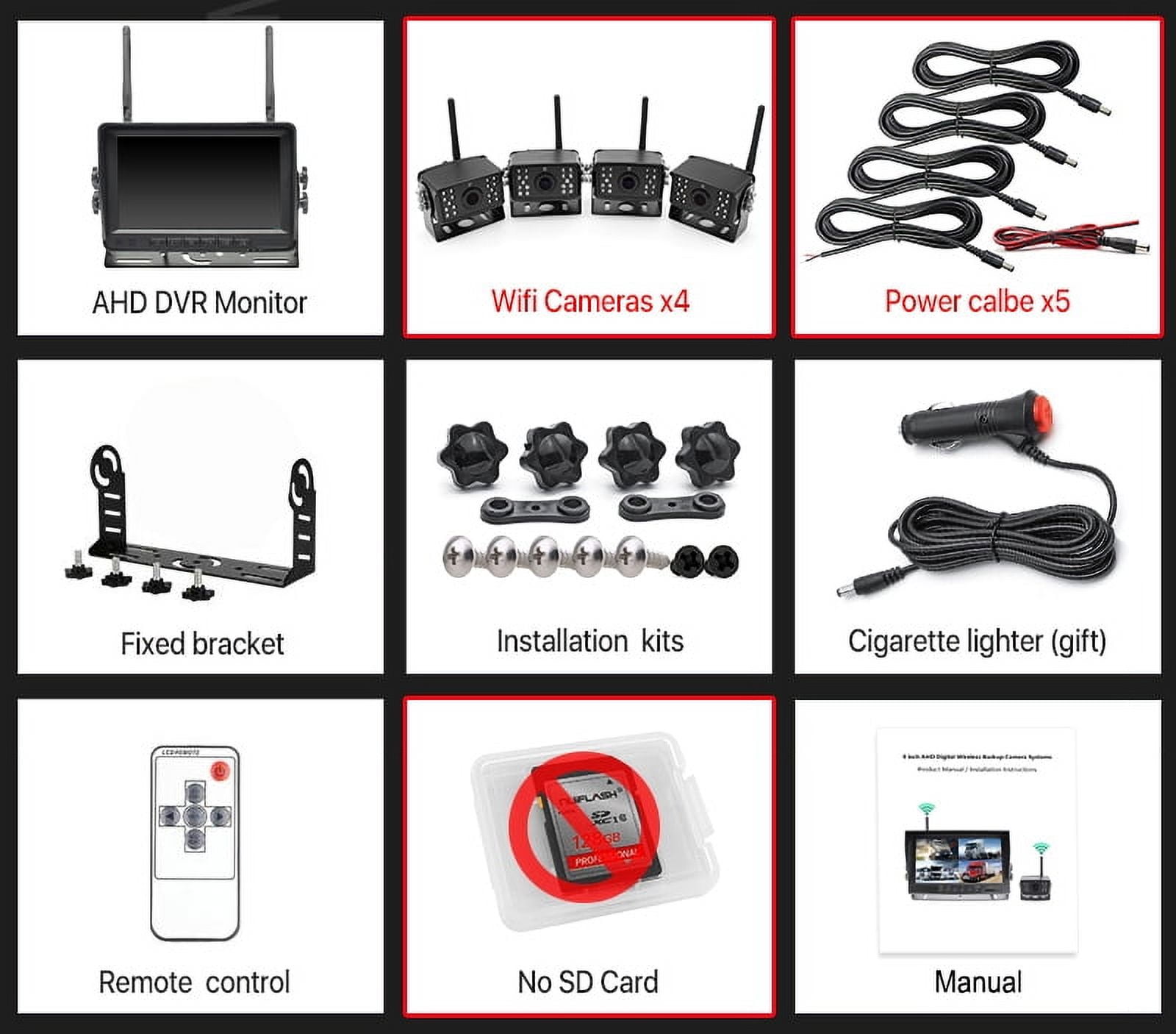 HD 7 Inch AHD Wireless Dual Antenna 4 Channels Car DVR Monitor 720P ...