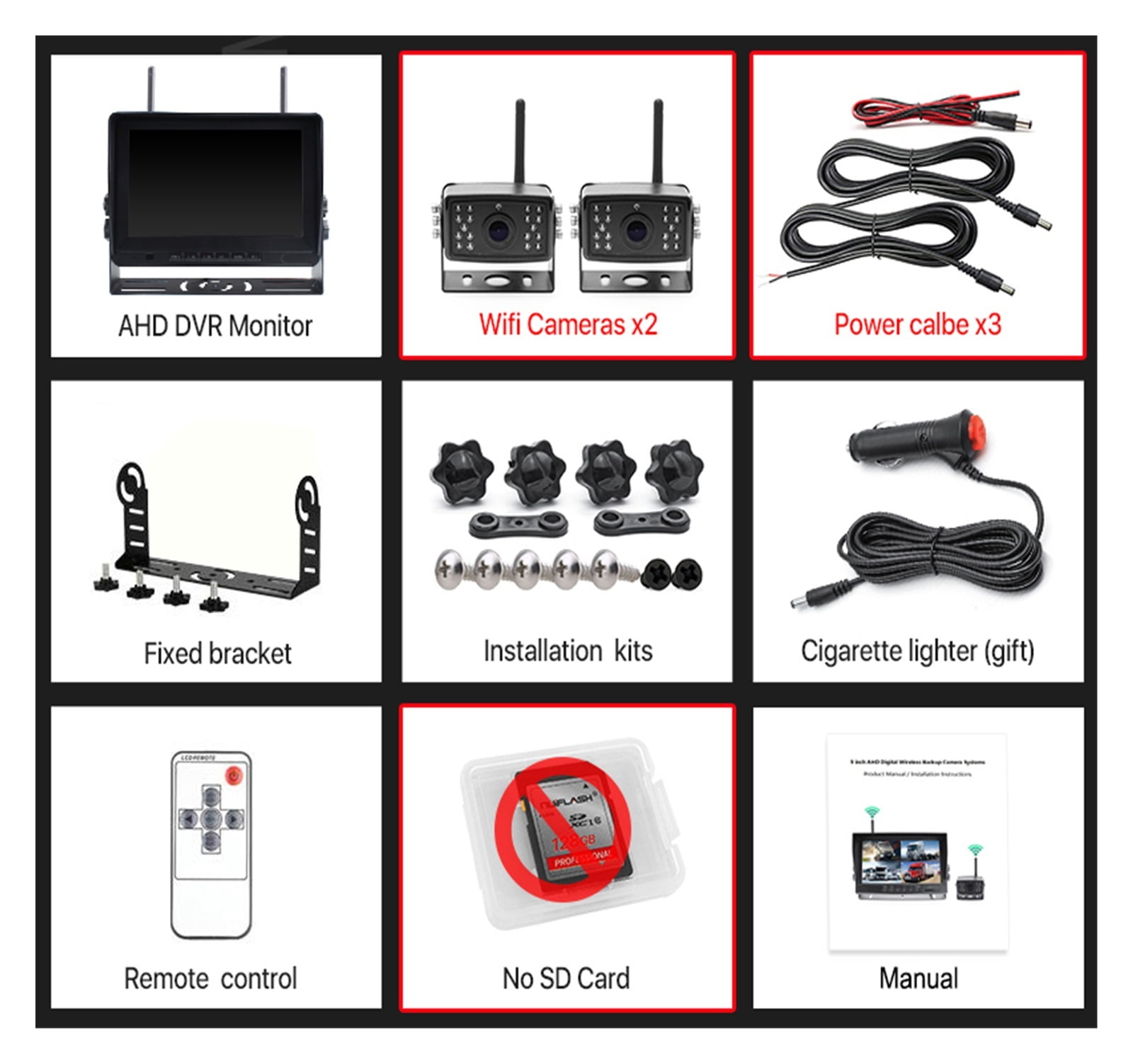 HD 8 Inch AHD Wireless Dual Antenna 4 Channels Car DVR Monitor 1080P ...