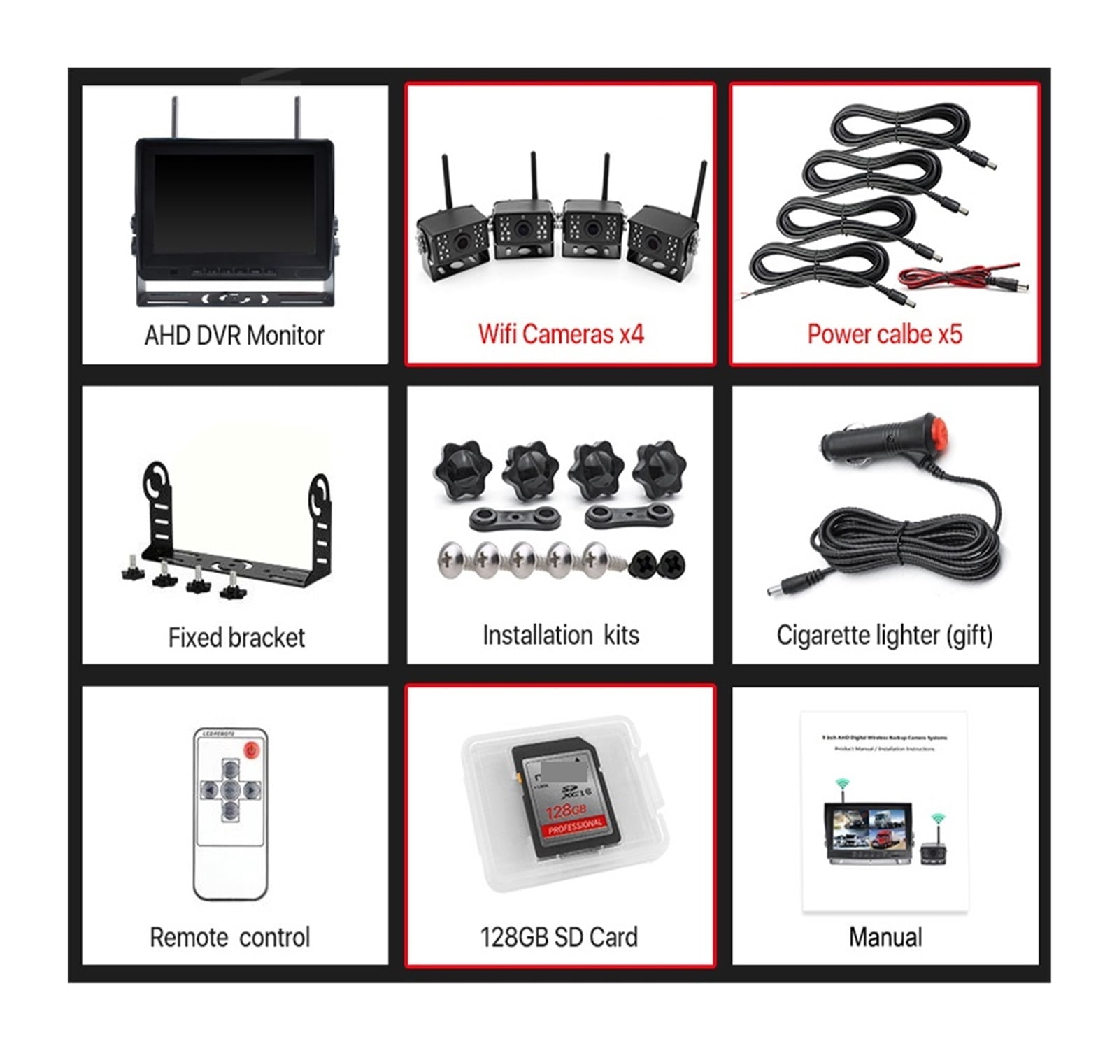 HD 8 Inch AHD Wireless Dual Antenna 4 Channels Car DVR Monitor 1080P ...