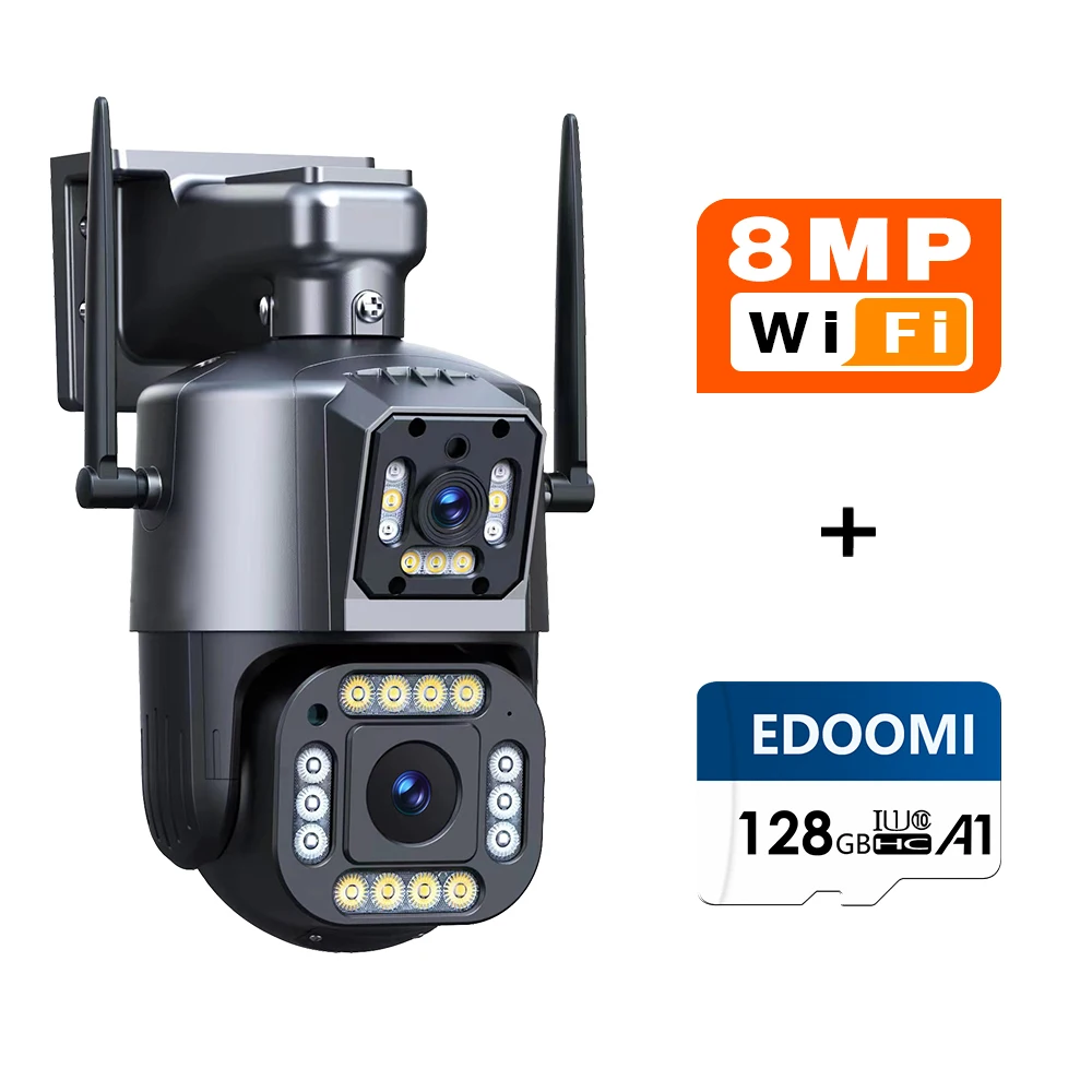 HD 8MP PTZ WiFi 4K Camera 6K 12MP Three Screens 8X Zoom Security ...