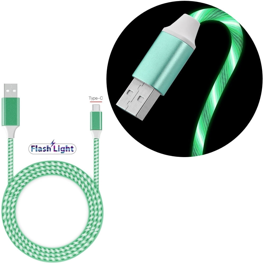 Flowing LED Lights USB-C Device Charge and Sync Cable - Green - Walmart.com