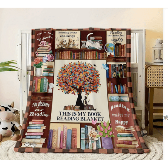 HD Book Lover's Reading Blanket - Holiday Birthday Gift, Home Decor for ...