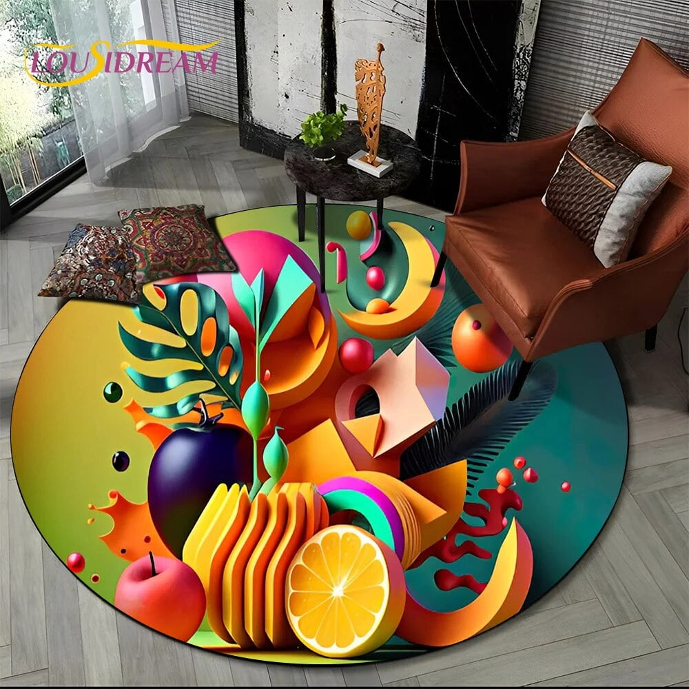 HD Cartoon Cute Tropical Fruits 3D Round Carpet Rug for Living Room ...