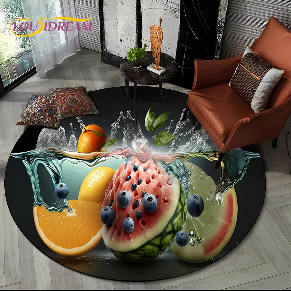 HD Cartoon Cute Tropical Fruits 3D Round Carpet Rug for Living Room ...