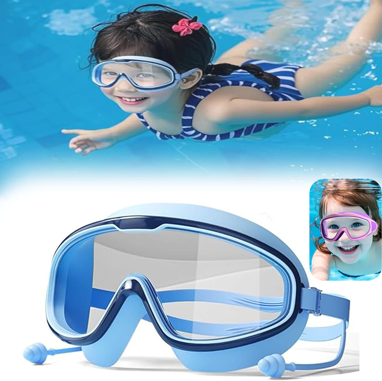 HD Children's Large Frame Waterproof and Anti-Fog Swimming Goggles ...