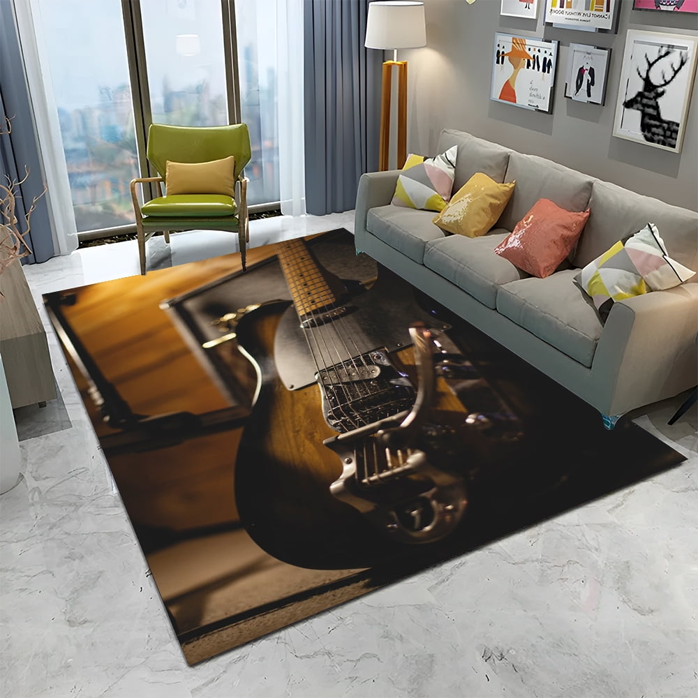 HD Classical Guitar Electric Guitar Carpet Rug for Home Living Room ...