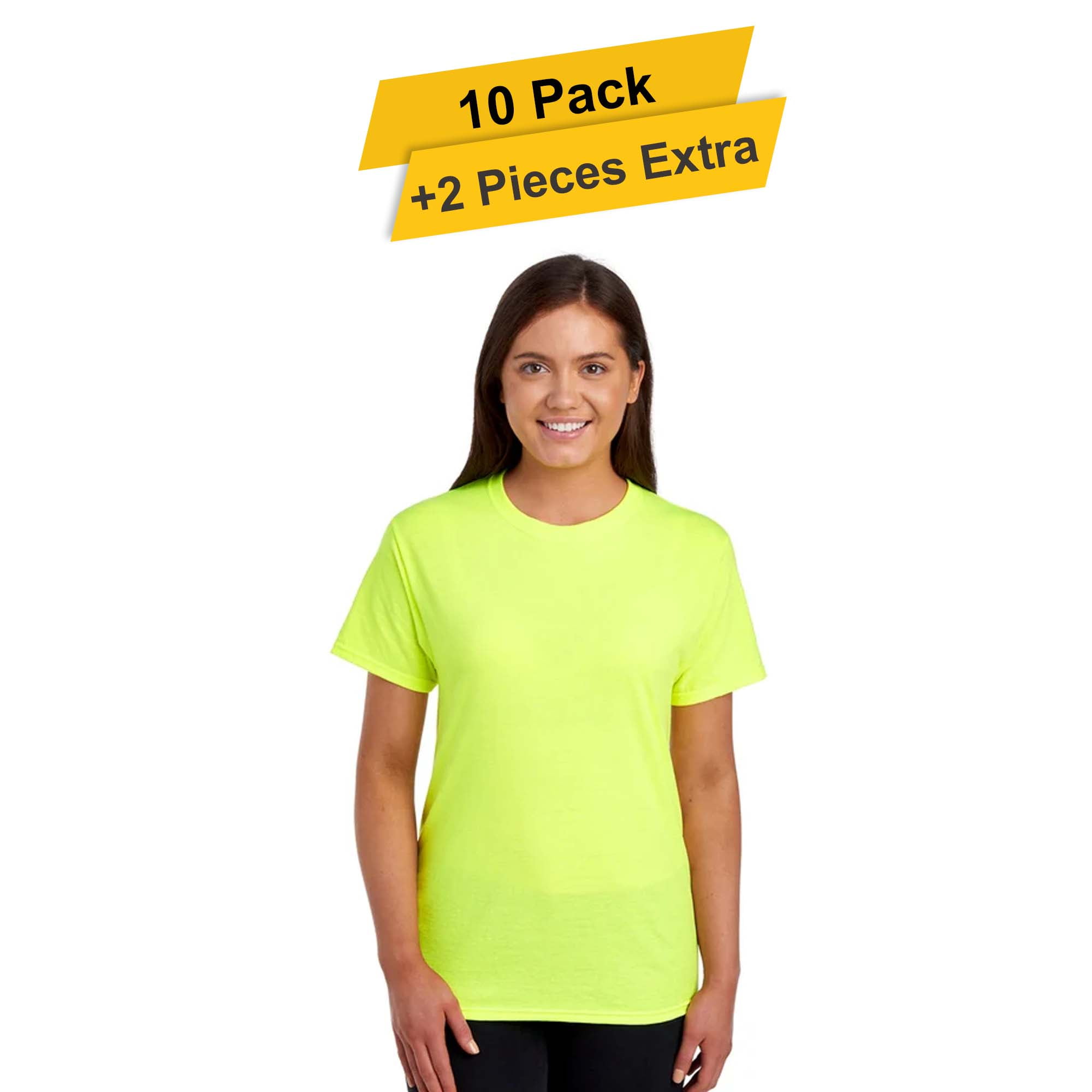 HD Cotton T-⁠Shirt (Safety Green - L) - 10 Pack-100% Pre-Shrunk And USA ...