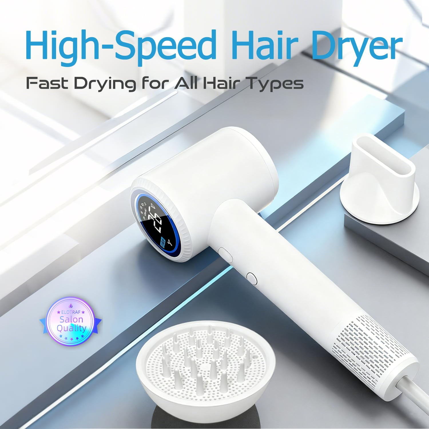 HD Display Hair Dryer: 150000 RPM High Speed Brushless Motor, Fast ...