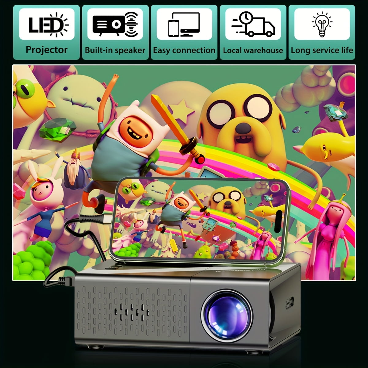 HD Home Theater Projector: Built-in Speaker, 4K Support, 720P Native ...