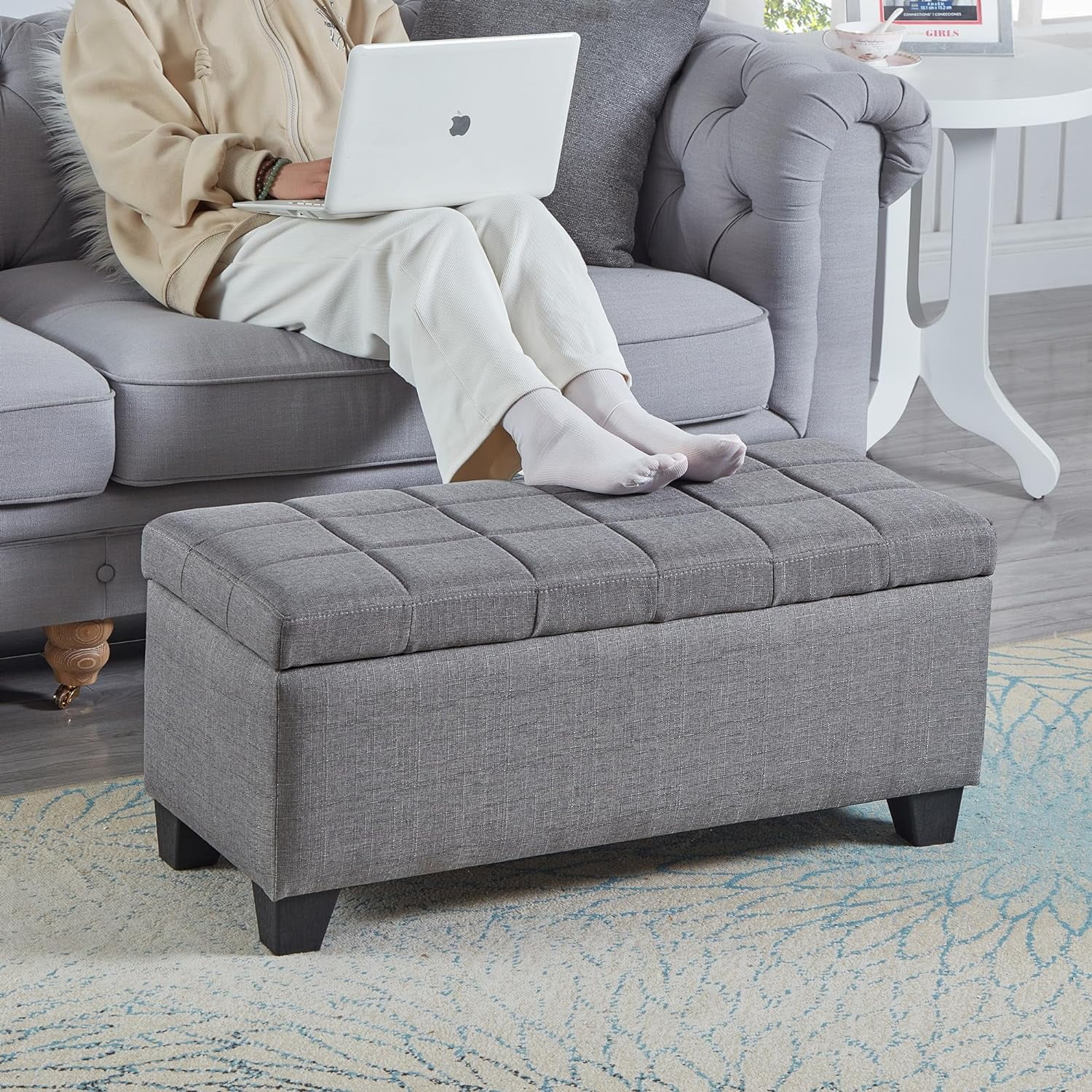 HD JUNTUNKOR 35.5" Storage Ottoman Bench, Linen Gray Storage Chest ...