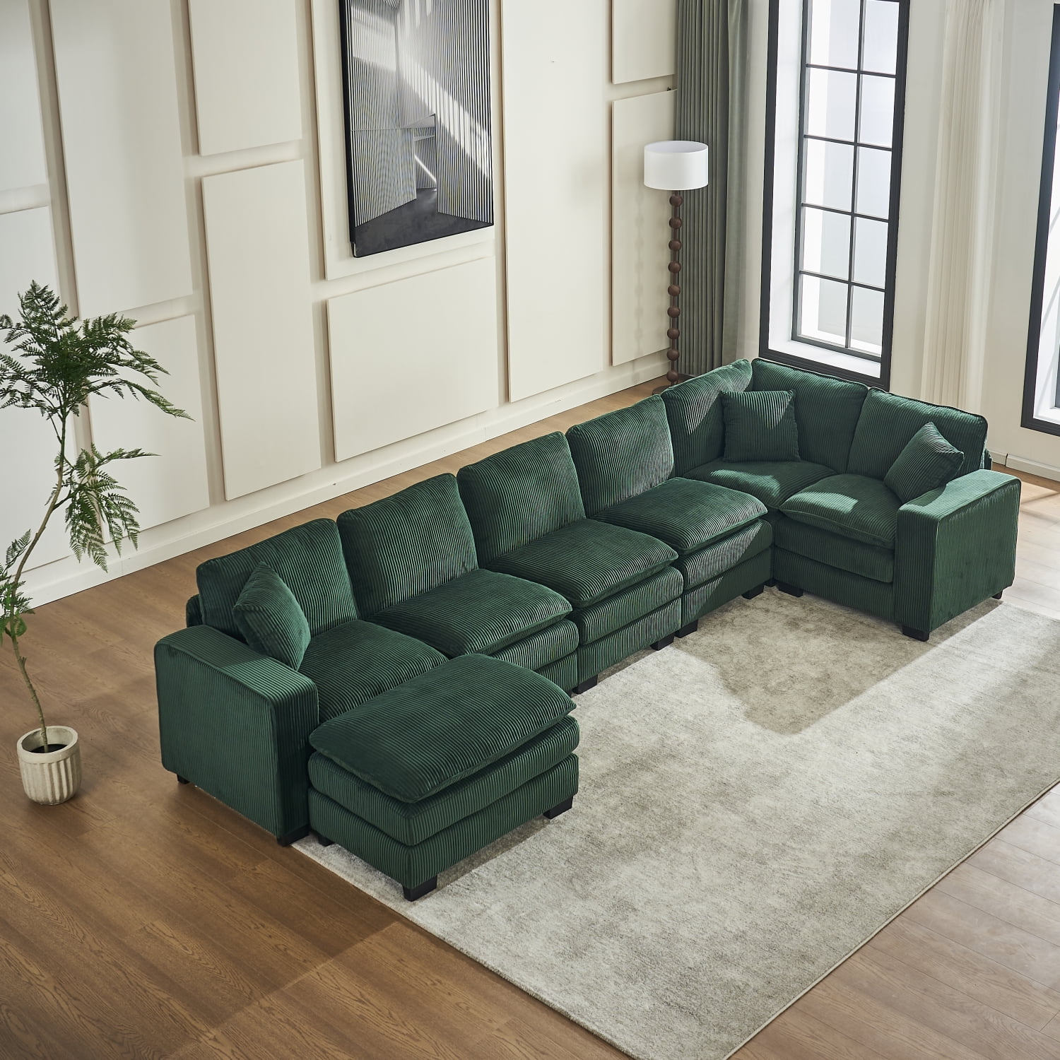 HD JUNTUNKOR Oversized Modular Corduroy U-Shaped 7 Seat Sectional Sofa ...
