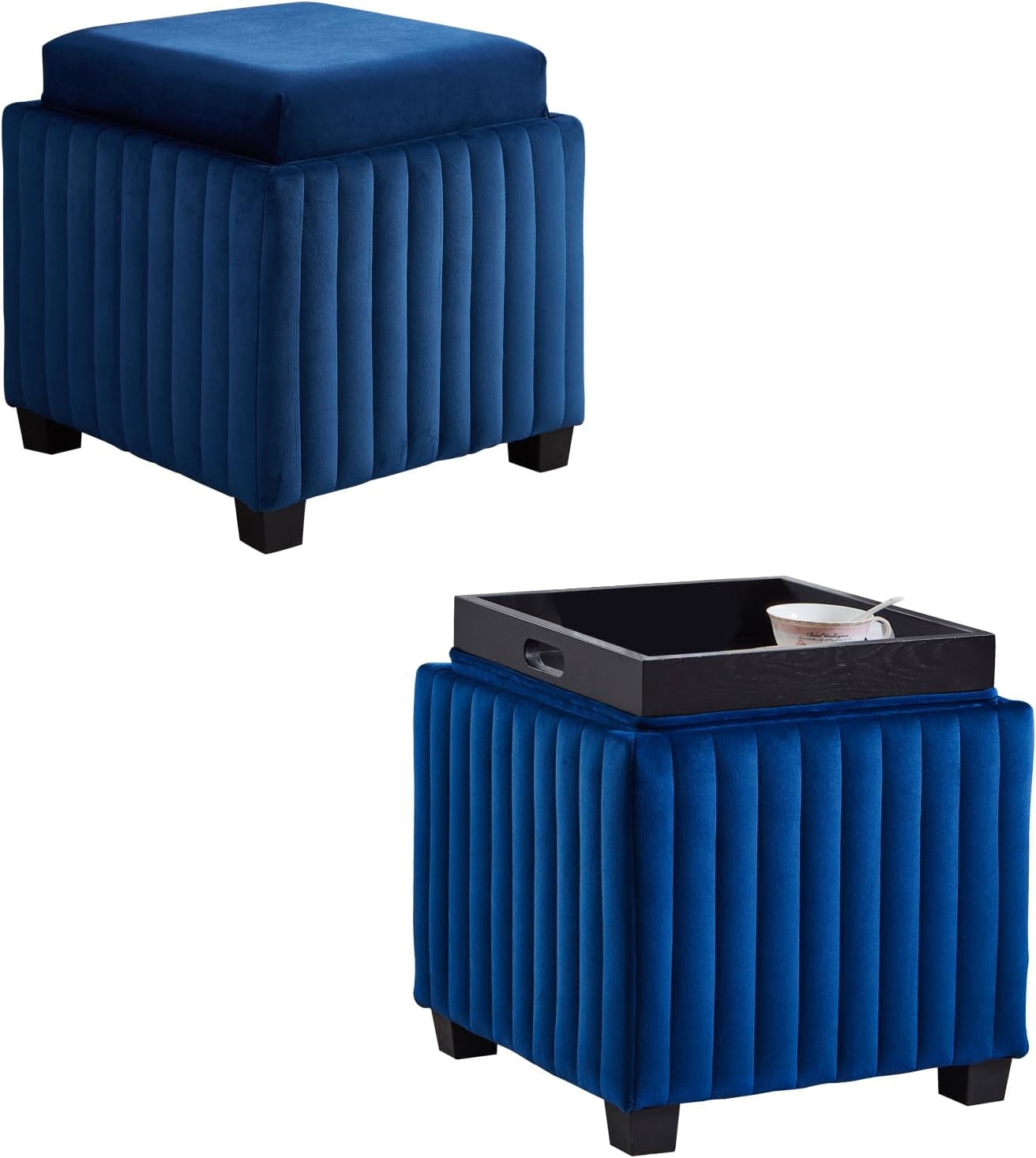 HD JUNTUNKOR Velvet Ottoman with Storage for Bedroom, Modern Channel ...