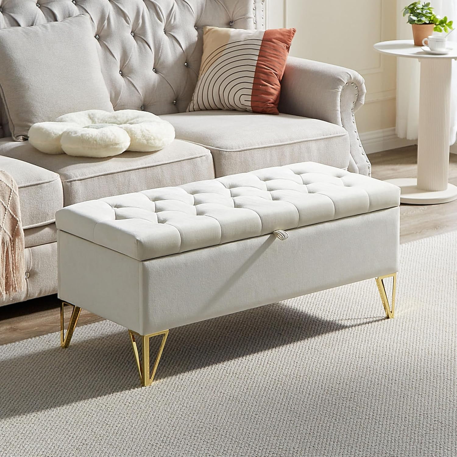 HD JUNTUNKOR Velvet Storage Ottoman Bench, 38.18" Tufted Ottoman Bench ...