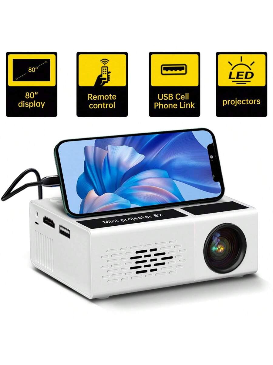 HD Mini Projector, Smart And Portable, Easy To Carry, Compatible With A ...