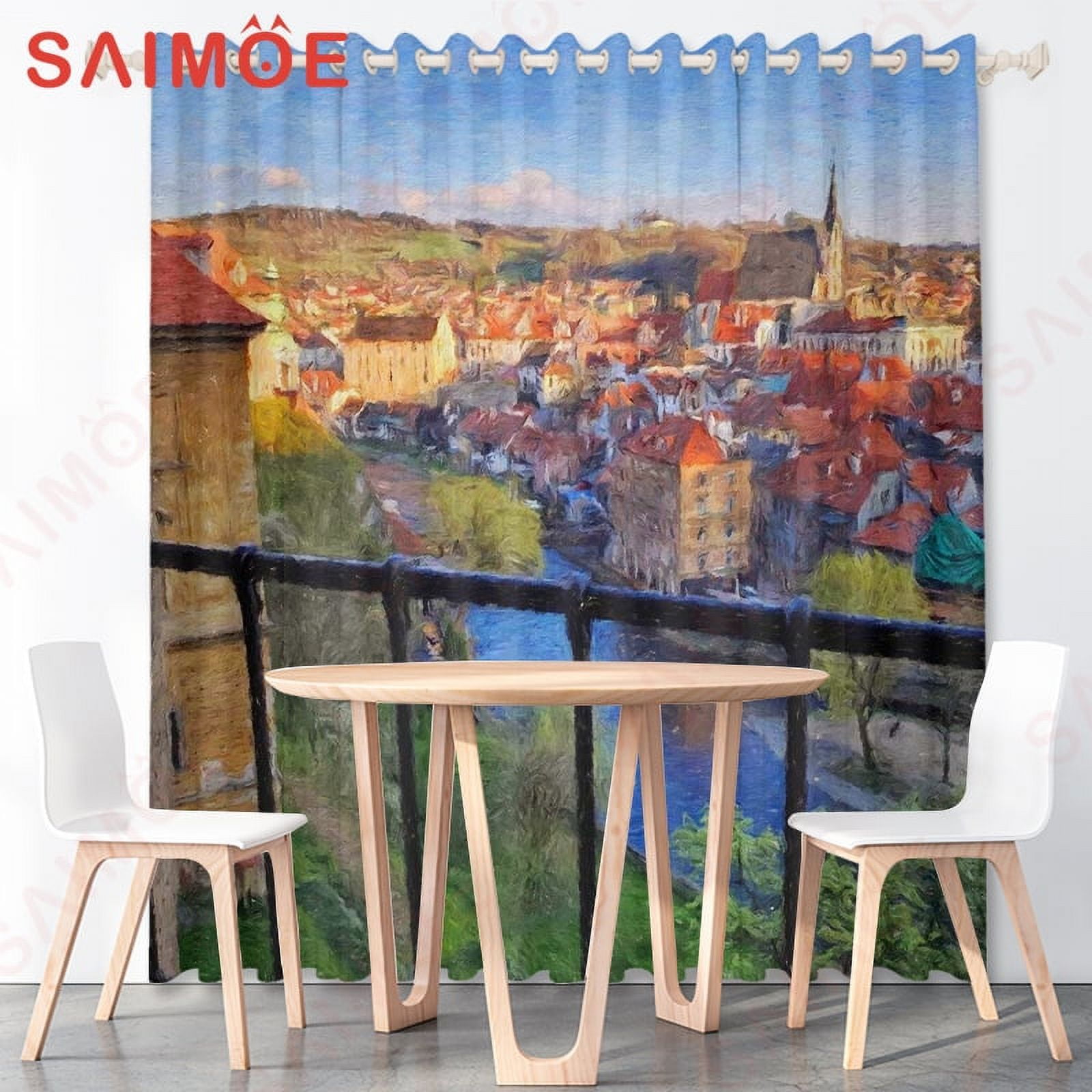 HD Mountain Natural Scenery Curtain Sunset Trees Forest Thin Polyester ...