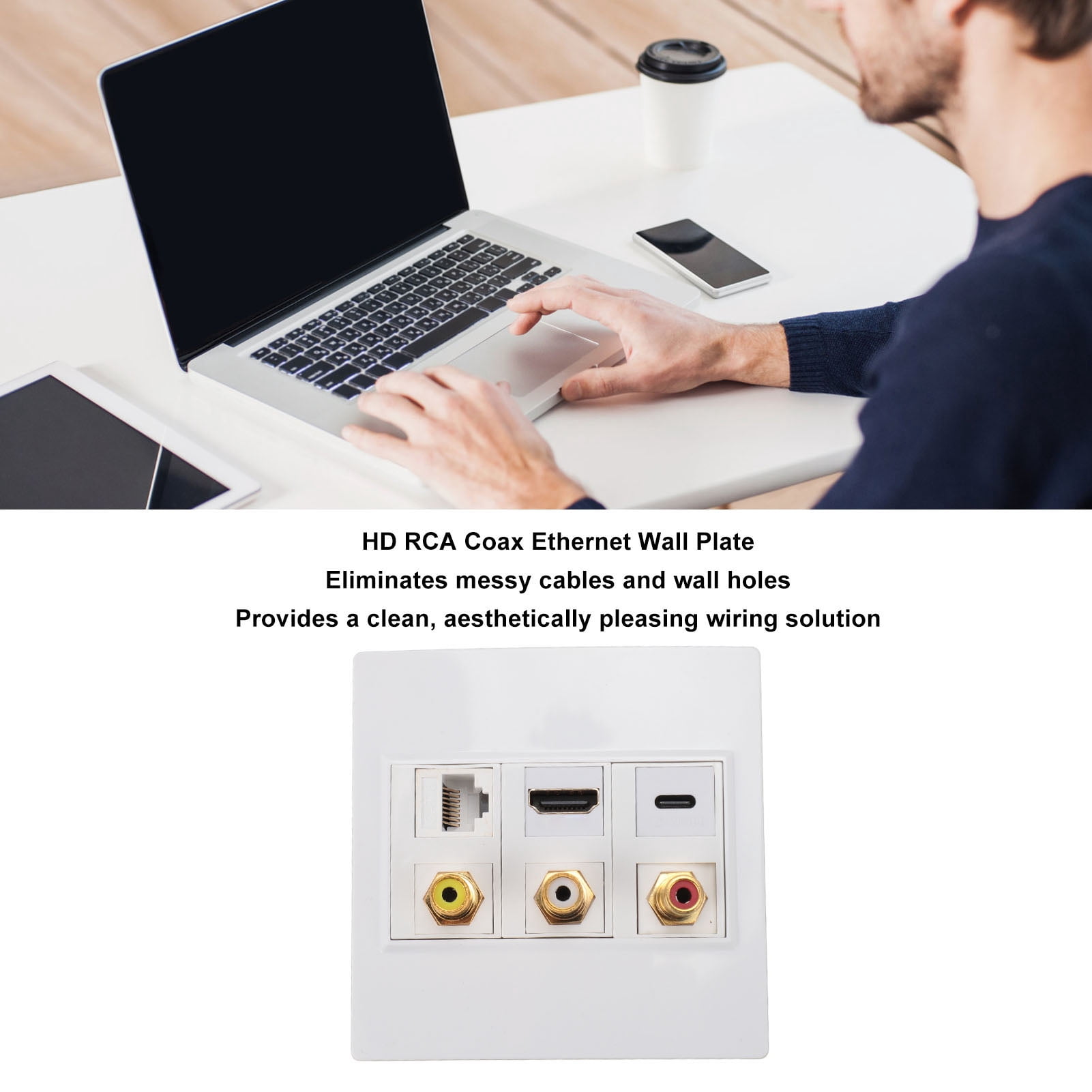 HD Optical Wall Plate, 3840x2160 Resolution, 6 Ports, CAT6, , USB,C ...