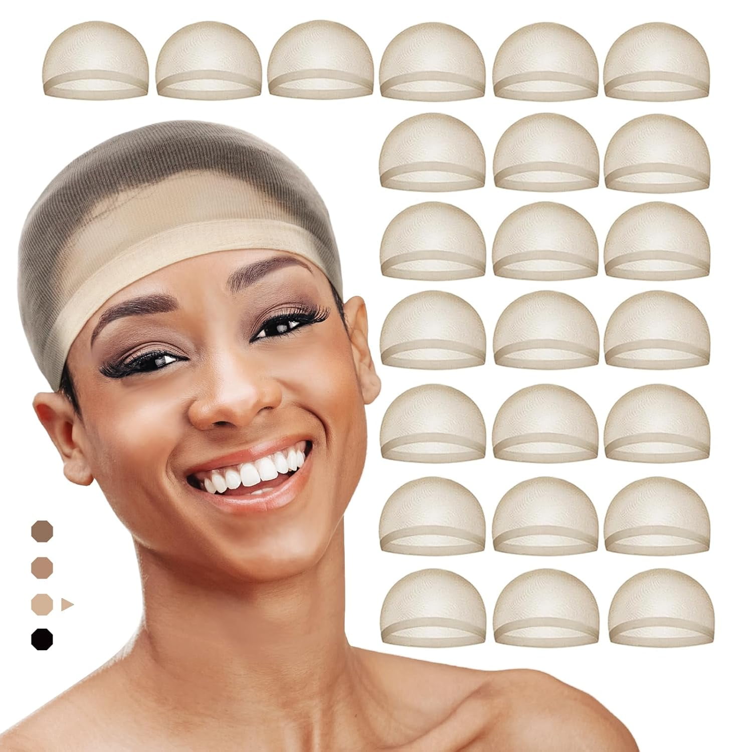 HD Ultra Sheer Stocking Wig Cap 24 Pack For Bald Cap Method (Light Nude ...