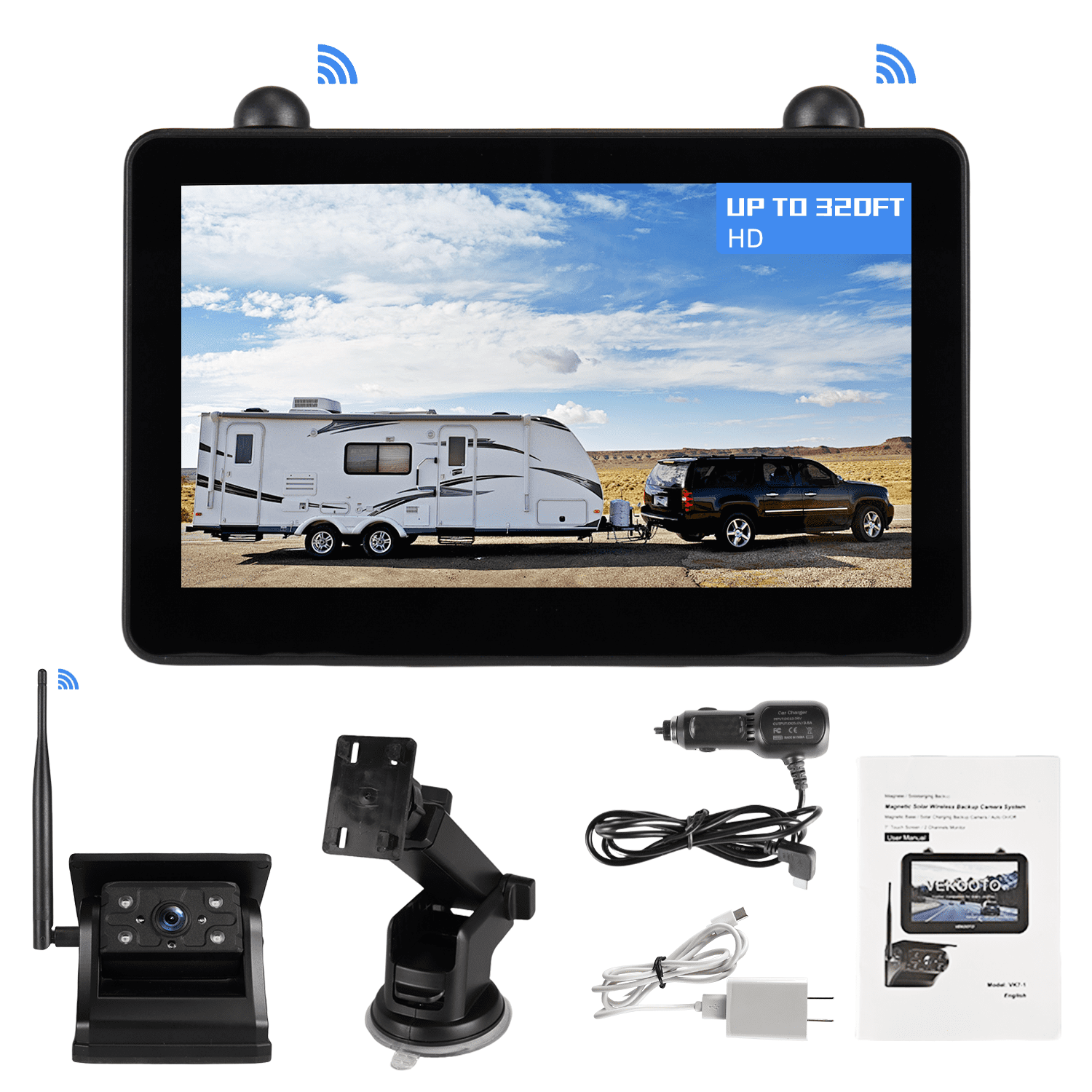 HD Wireless Low Power Reversing Camera System Kit, AHD 7'' Touch ...