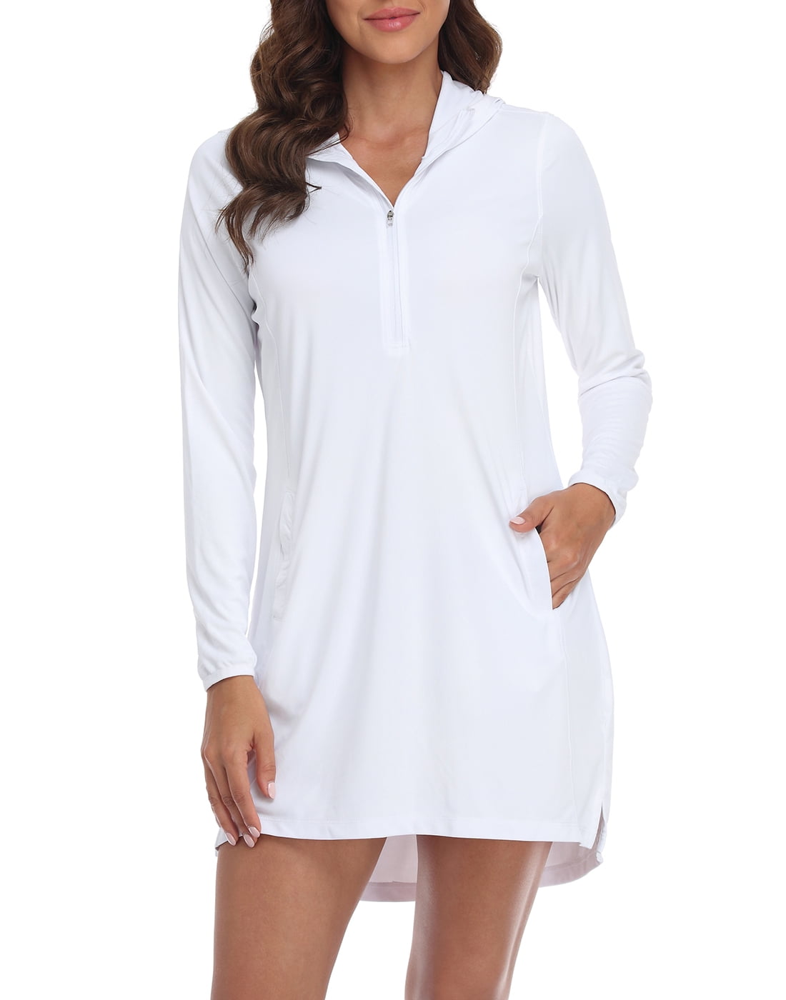 HDE Women's UPF 50 Long Sleeve Hooded Swim Cover Up Dress, Pool ...