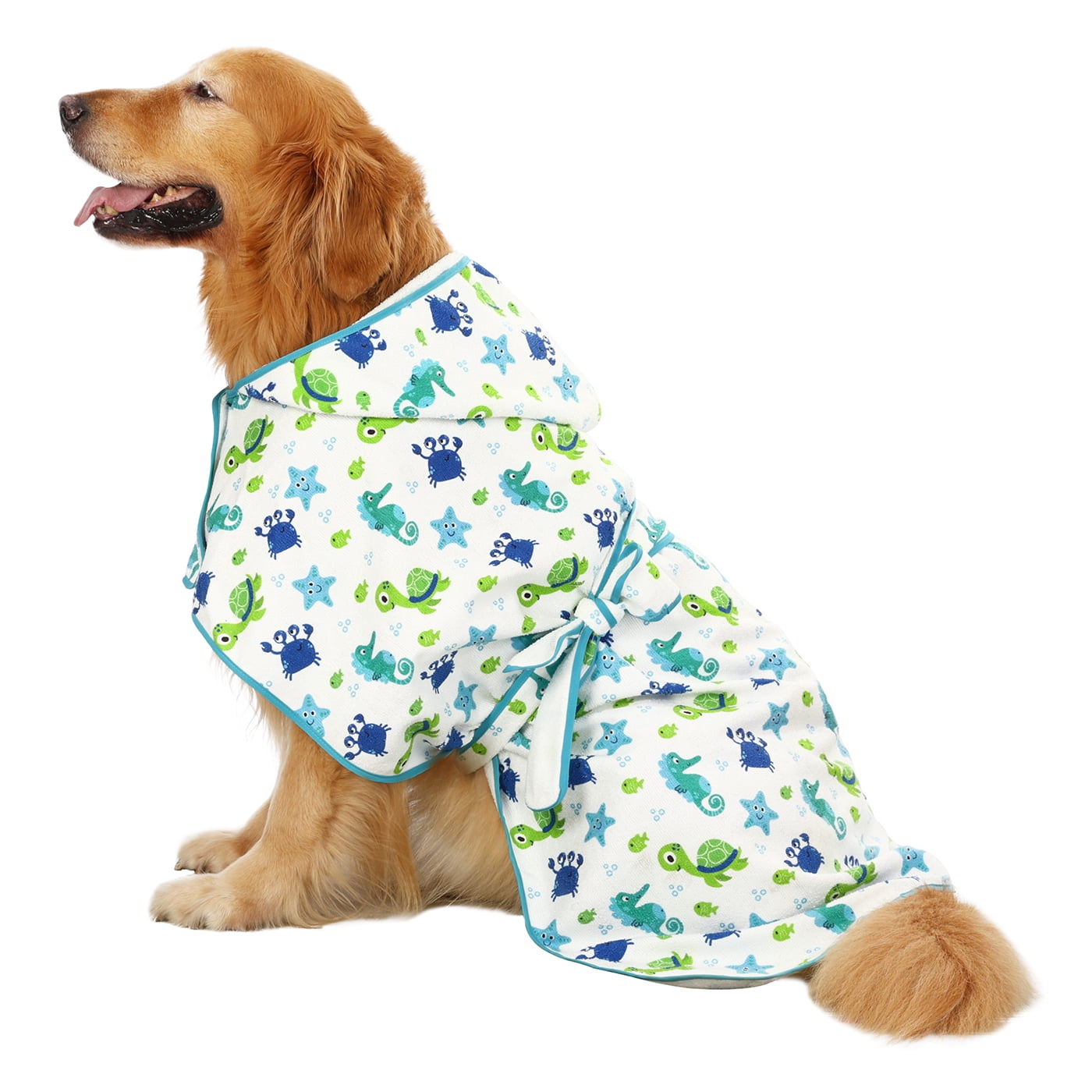 HDE Dog Bathrobe Drying Towel with Hood for Large Dogs Sea Animals L ...