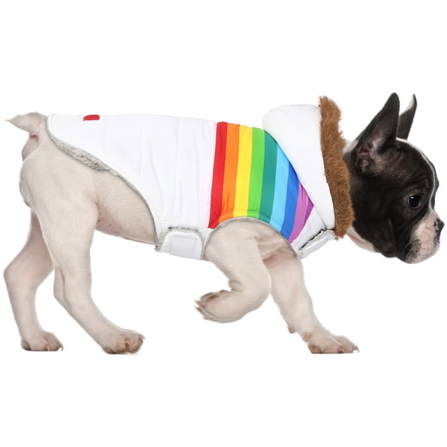 HDE Dog Puffer Jacket Fleece Lined Winter Coat with Harness Hole White ...