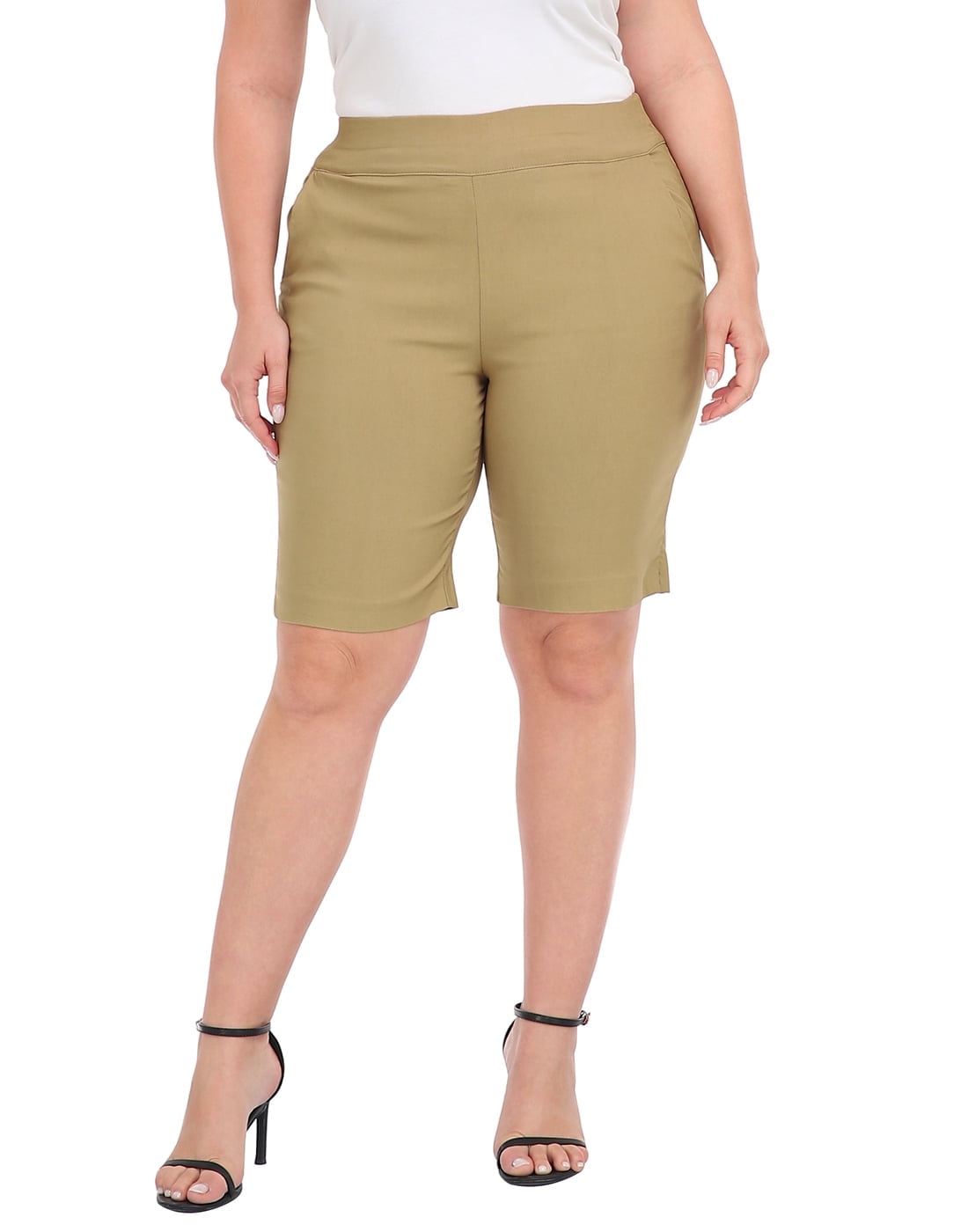 HDE Plus Size Bermuda Shorts, Mid Rise Pull On with Stretch Fabric ...
