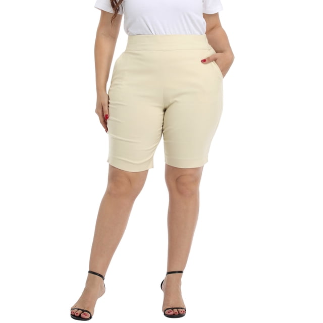 HDE Plus Size Bermuda Shorts for Women with Pockets Khaki 2X - Walmart.com