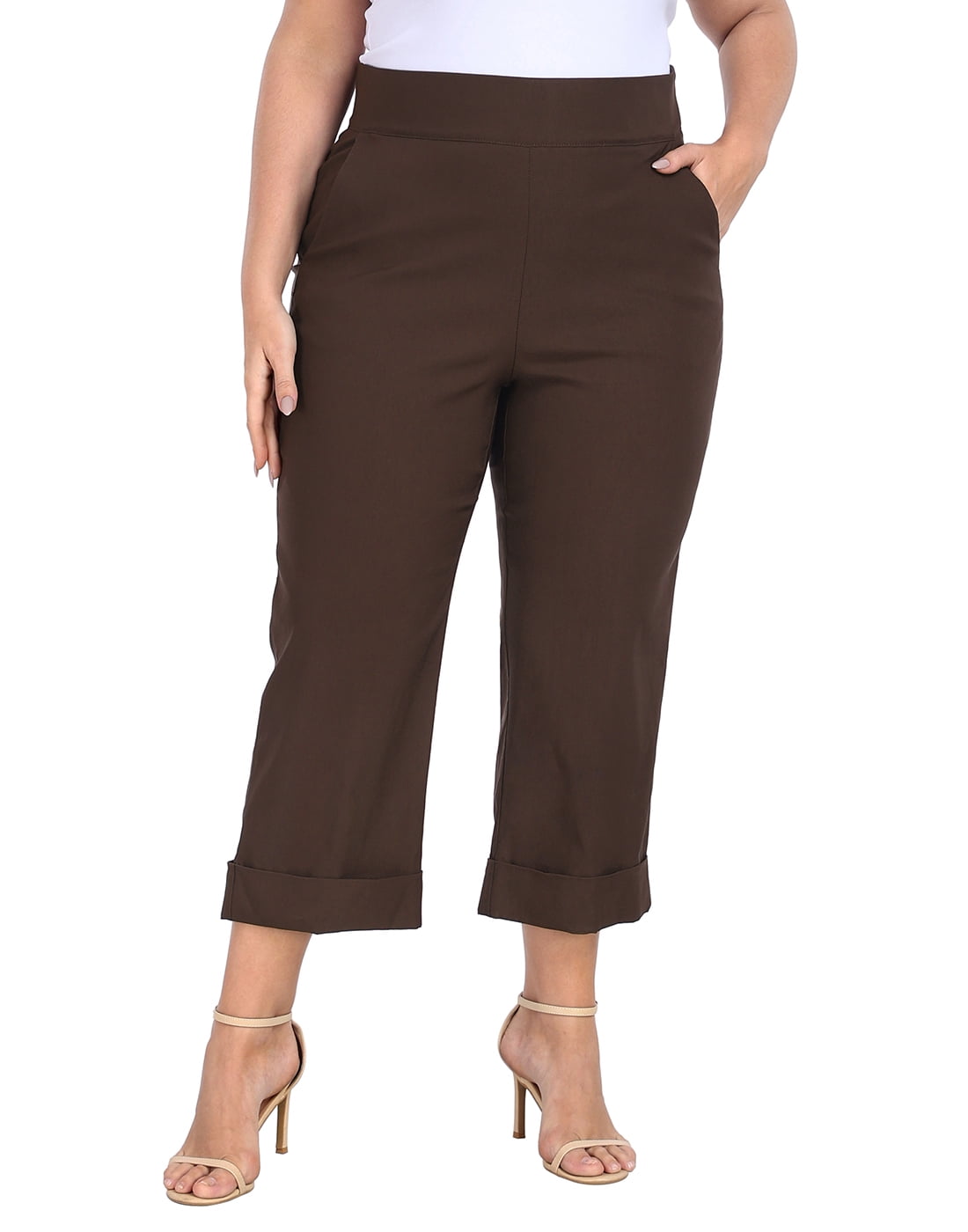 HDE Plus Size Pull On Capris for Women Dark Brown - 3X - Walmart.com